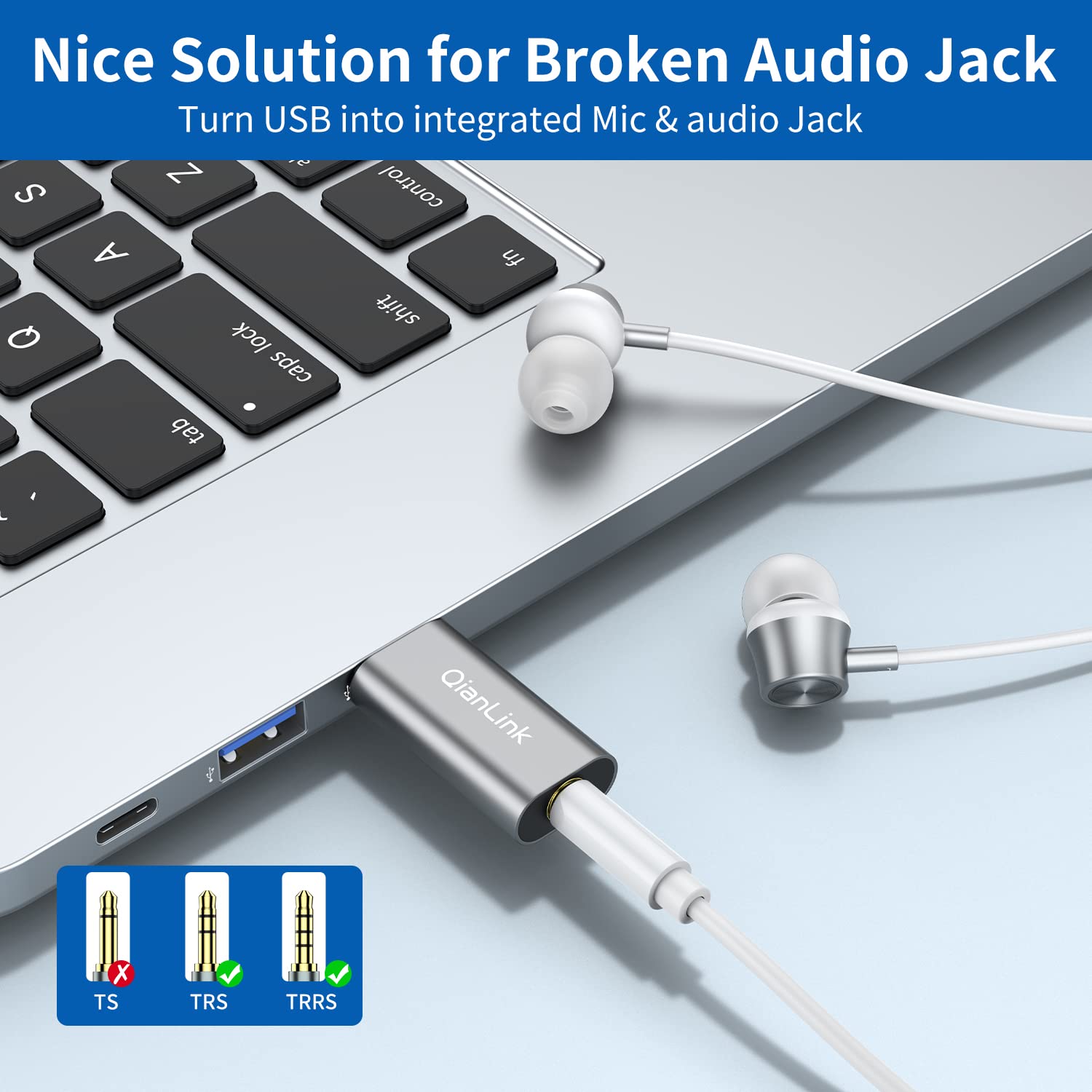 USB to 3.5mm Audio Jack External Sound Card Adapter 2 in 1 USB-A to 3.5mm TRRS 4-Pole Mic-Supported USB to Headphone AUX Adapter Compatible with PC PS4 PS5 Windows Mac Linux Laptop Desktops and More