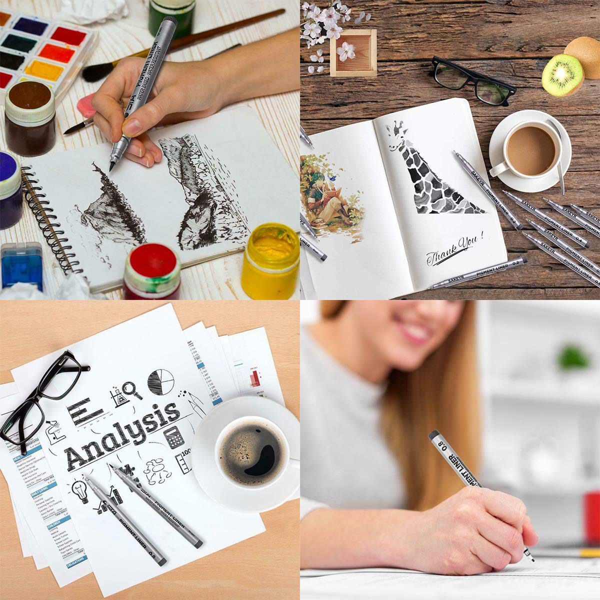 Precision Micro-Line Pens, Set of 9 Black Micro-Pen Fineliner Ink Pens, Waterproof Archival ink, Multiliner, Sketching, Anime, Artist Illustration, Technical Drawing, Office Documents