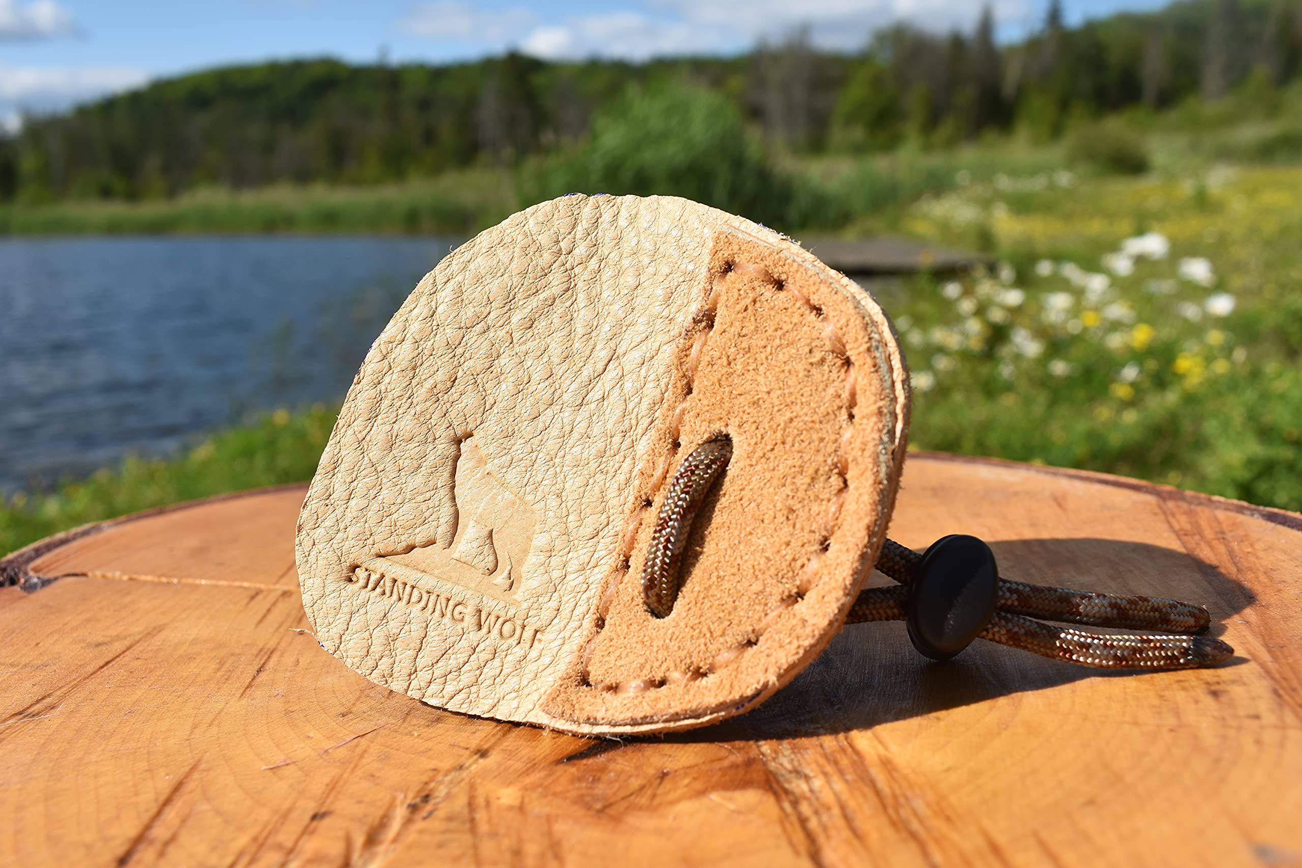 Standing Wolf Traditional Moose Leather Finger Tab for Archery | Traditional Style Archery Tab Finger Protector (3 Under TAN) | Handmade Archery Tabs for Hunting & Target Practice