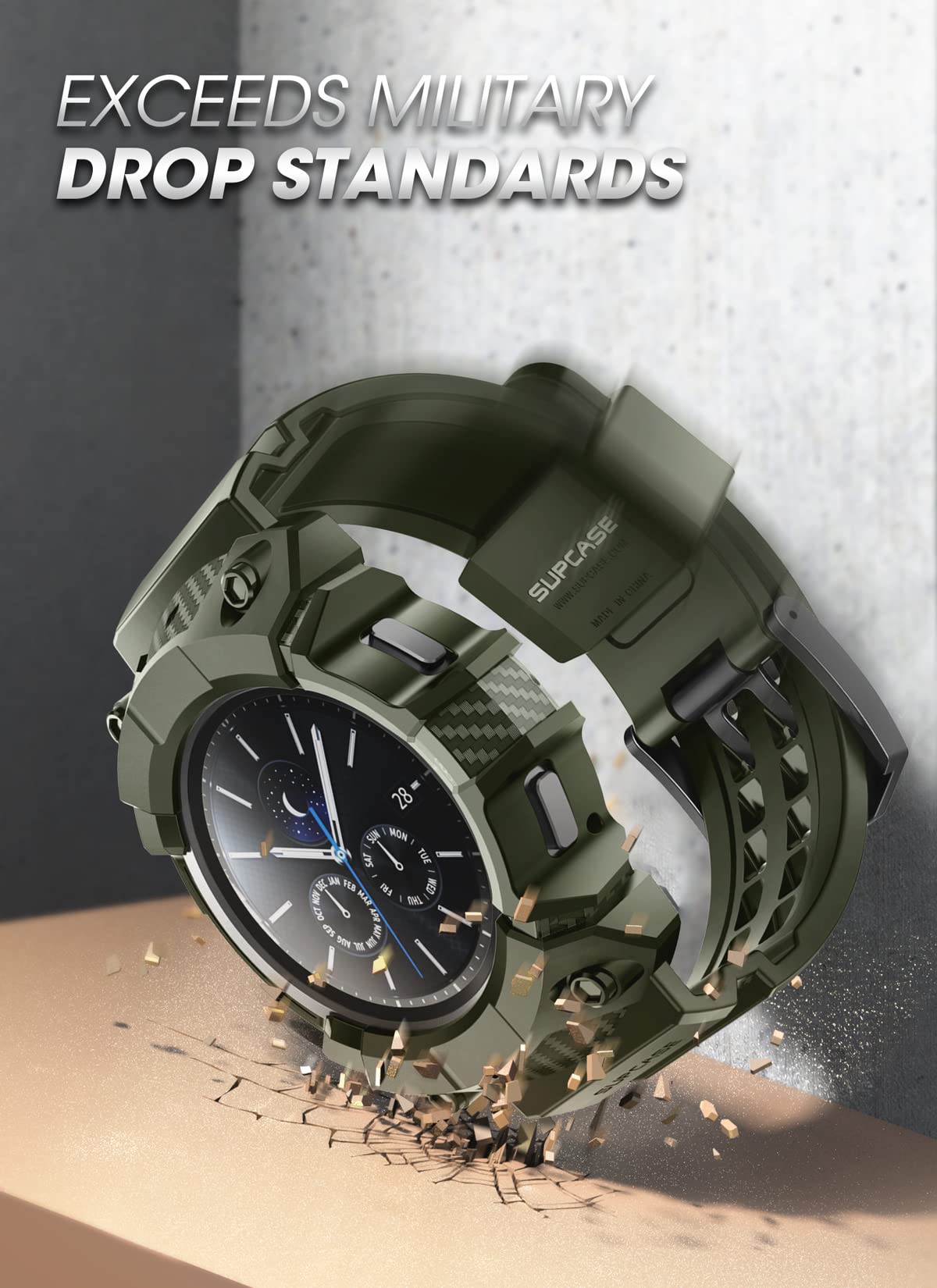 SUPCASE for Samsung Galaxy Watch 4 Classic Band with Case 46mm (Unicorn Beetle Pro), [Military-Grade Protection] Heavy Duty Cover with Adjustable Strap Band for Galaxy Watch 4 Classic, DarkGreen