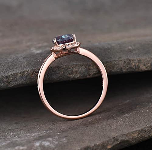 Vintage Pear shaped Blue sandstone engagement ring Rose gold diamond halo wedding ring Unique half eternity bridal ring promise gift, Gemstone, sandstone