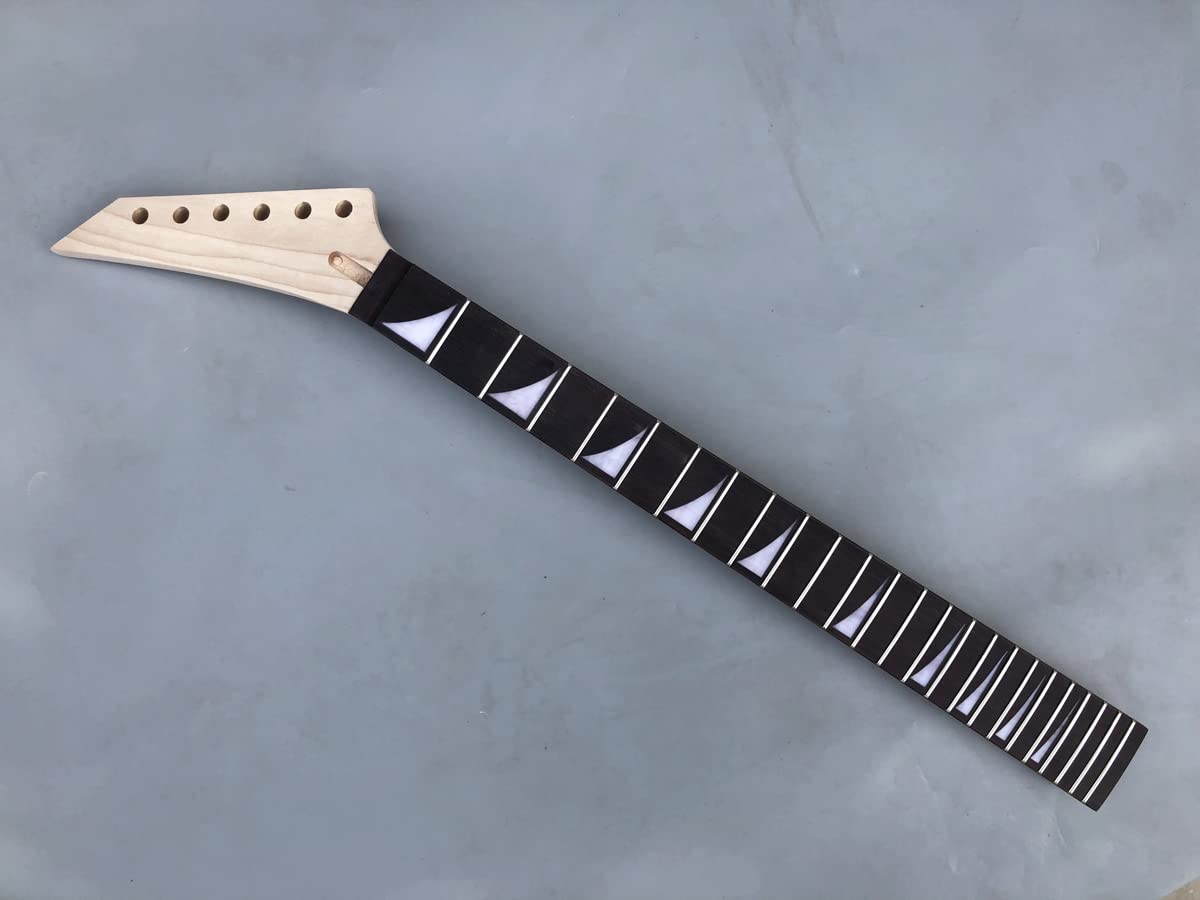Maple Guitar Neck 24Fret 25.5inch Rosewood Fretboard Shark Fin Inlay Bolt One Heel Reversed head