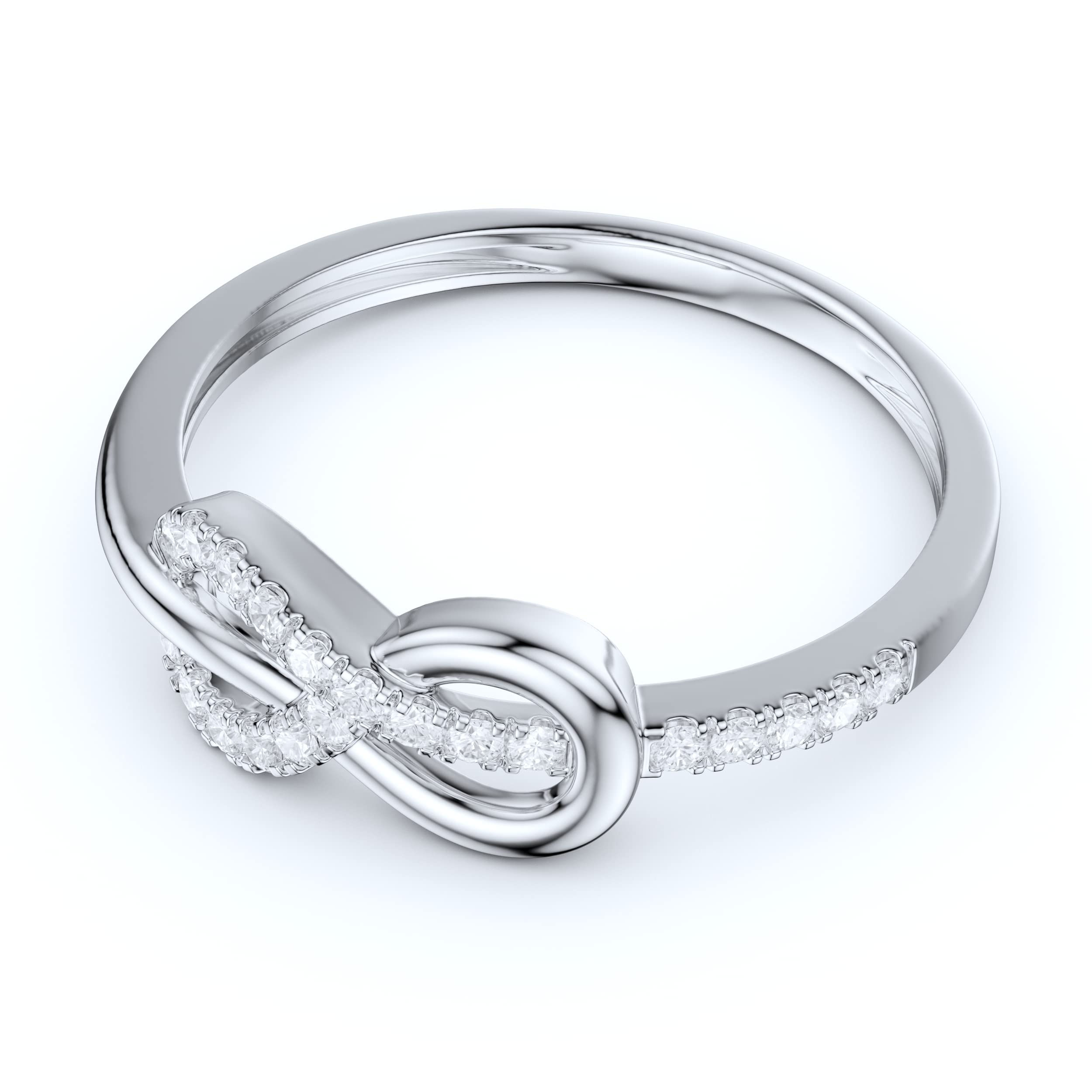 PRSTANI Real 14k White Gold Tie The Infinity Love Knot Simulated Diamond Intertwined Ring Promise Ring (6.5)