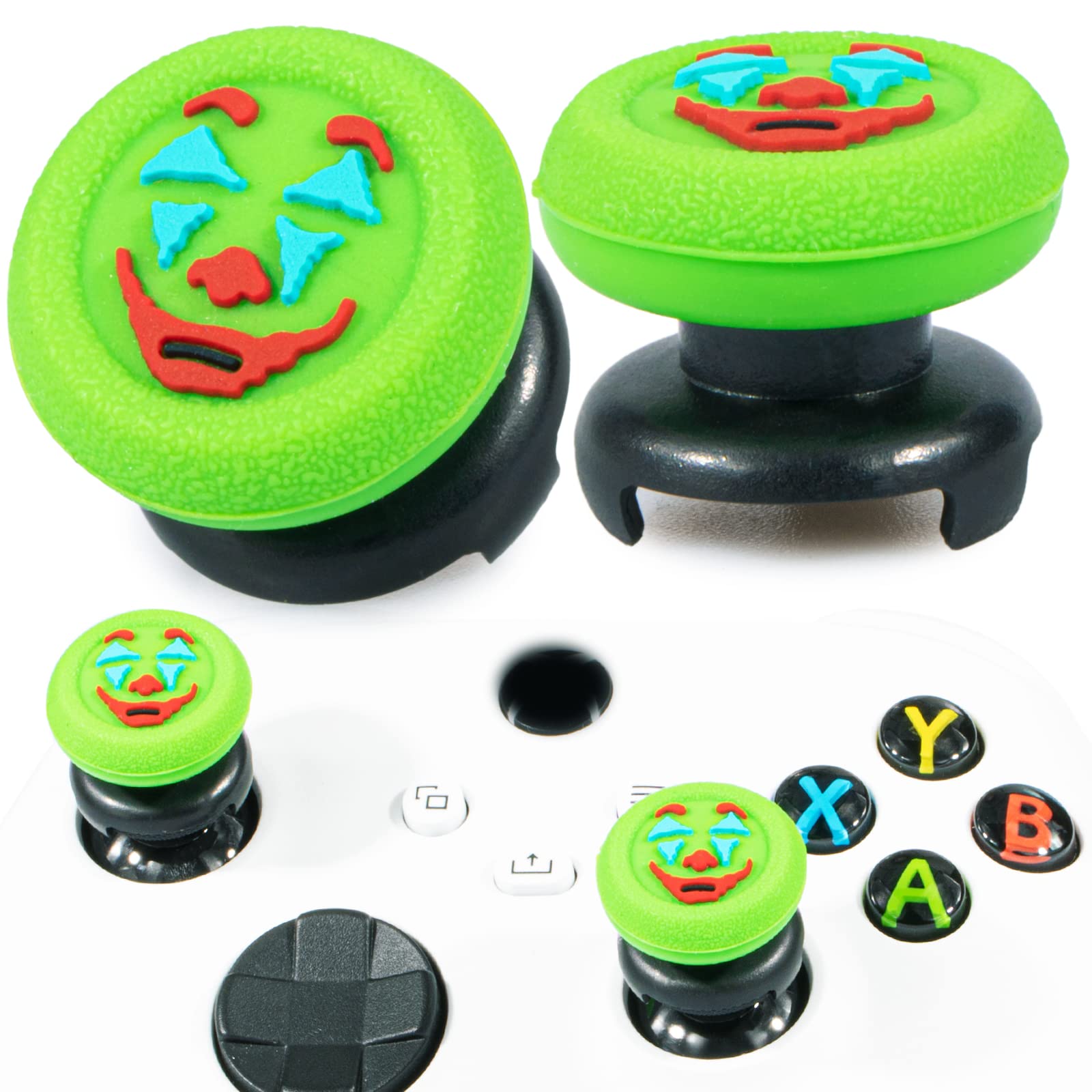 Playrealm FPS Thumbstick Extender &Texture Rubber Silicone Grip Cover 2 Sets for Xbox Series X/S & Xbox One Controller(Joker Green)