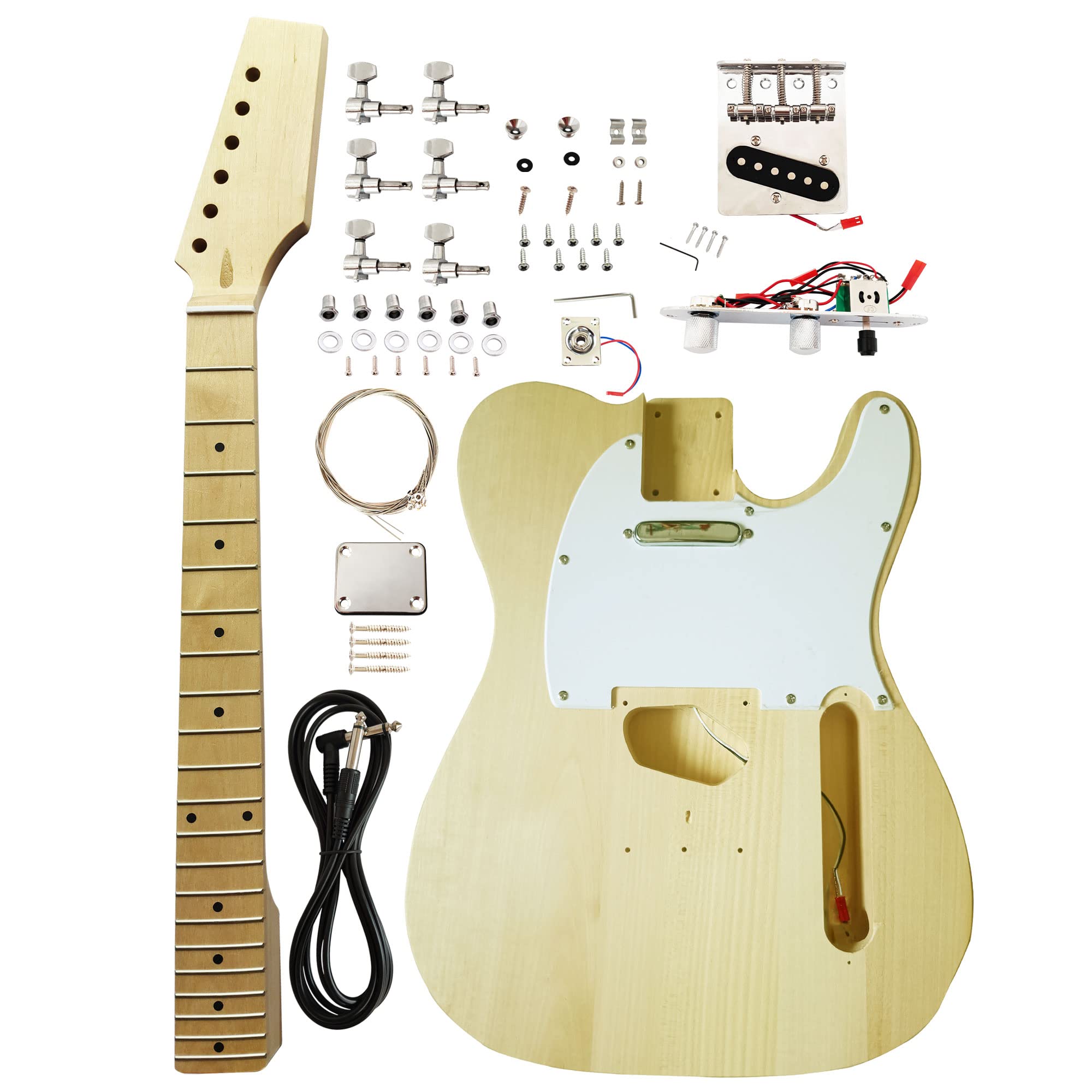 TL Style DIY Unfinished 6 String Electric Guitar Kit Basswood Body With Sanding Sealer,Maple Neck Rosewood Fingerboard,Includes All Parts