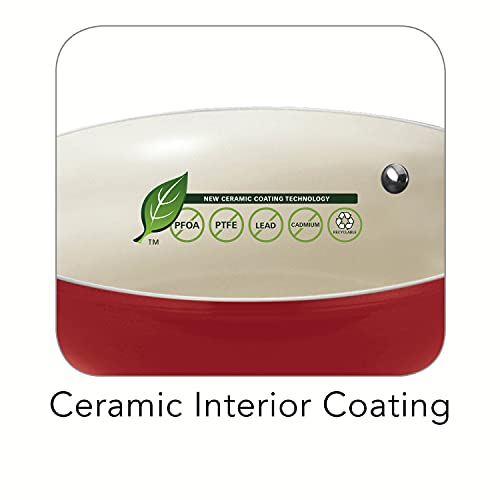 Tramontina Deluxe Covered Stock Pot, Ceramic 6-Quart, Metallic Red, 80110/065DS