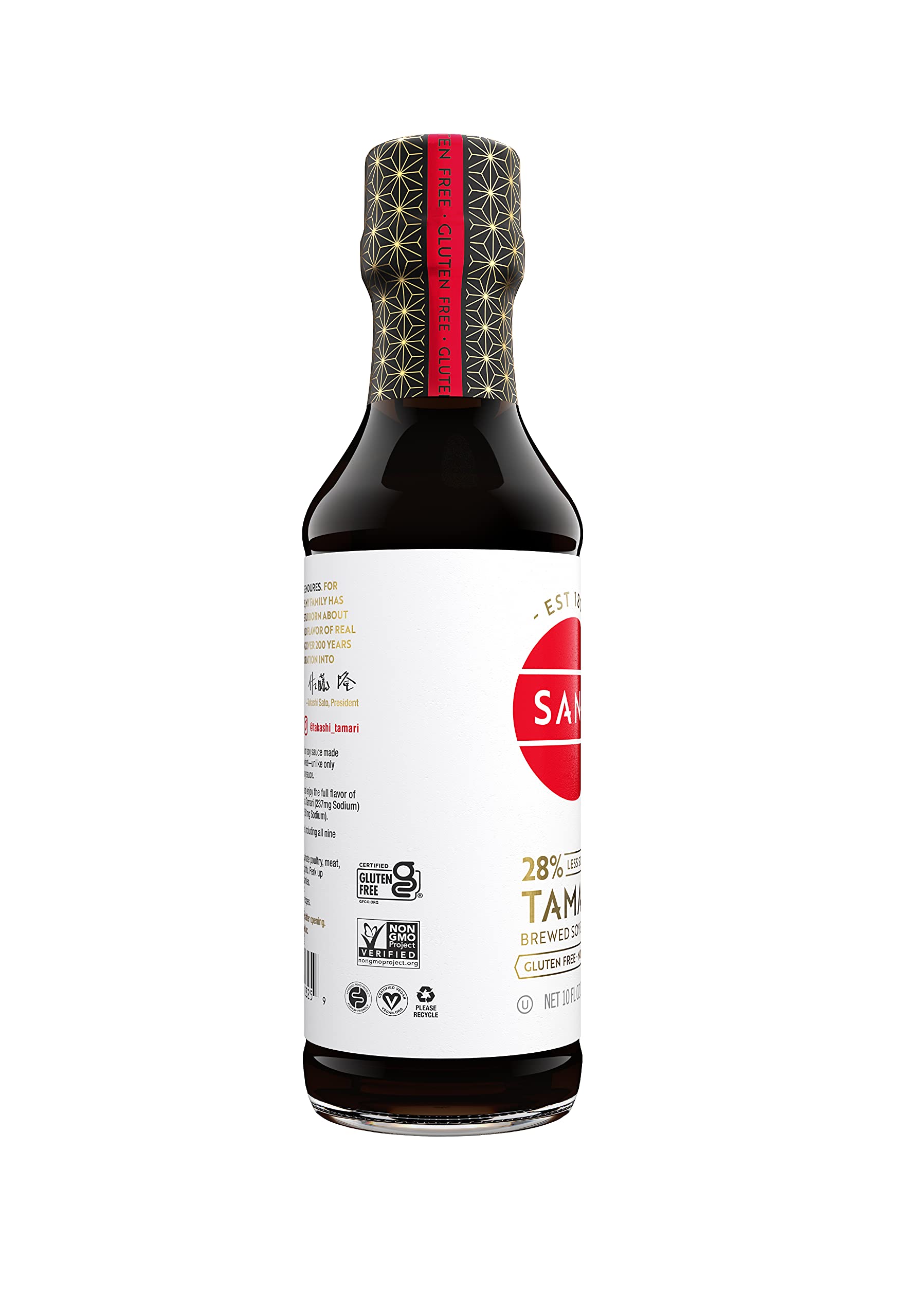 San-J - Gluten Free Tamari Soy Sauce with 28% Less Sodium - Specially Brewed - Made with 100% Soy - 10 oz. Bottles - 2 Pack