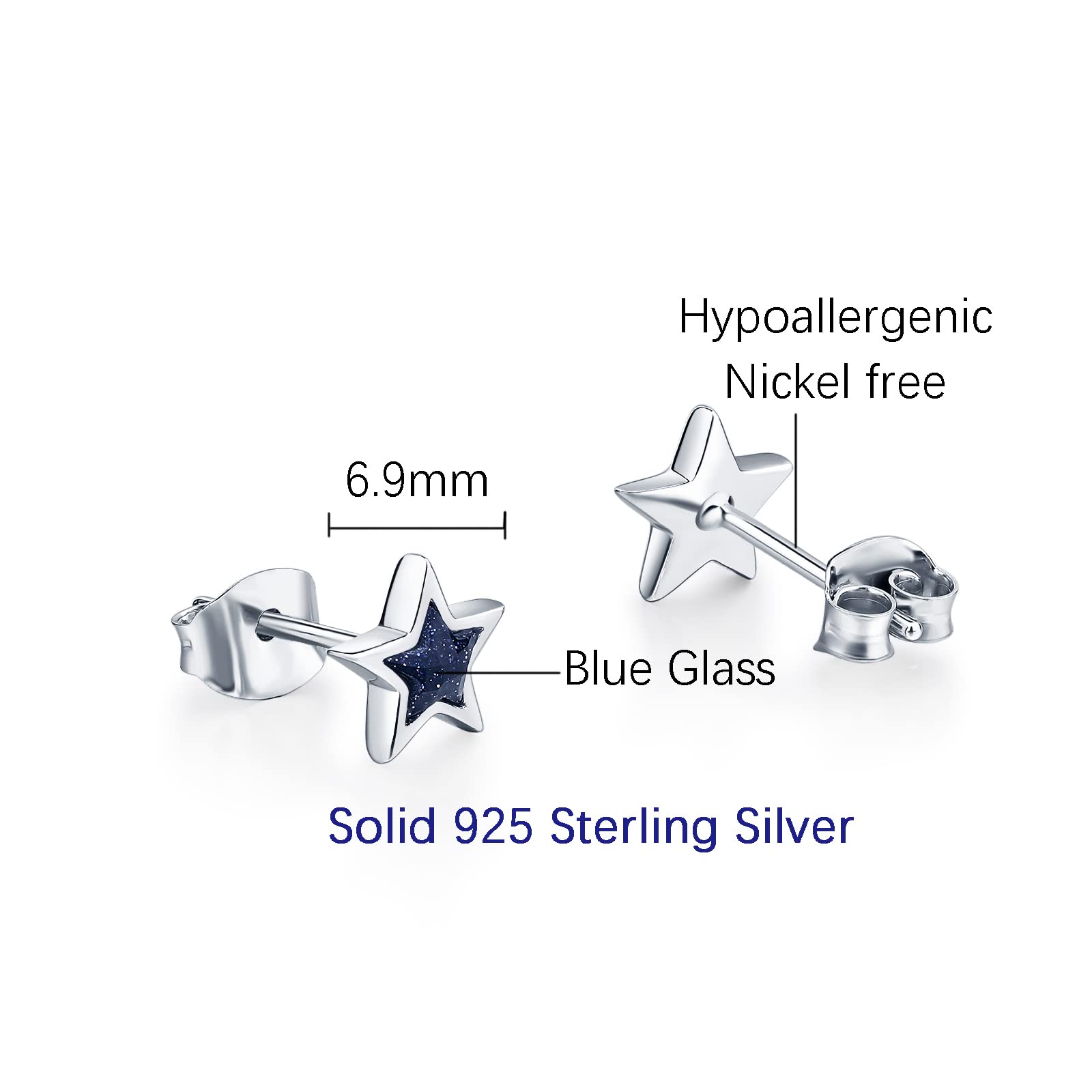 Star Earrings Sterling Silver Stud Earrings Hypoallergenic Statement Tiny Small Earrings for Women Post Earrings with Gift Box ZHOU LIU FU