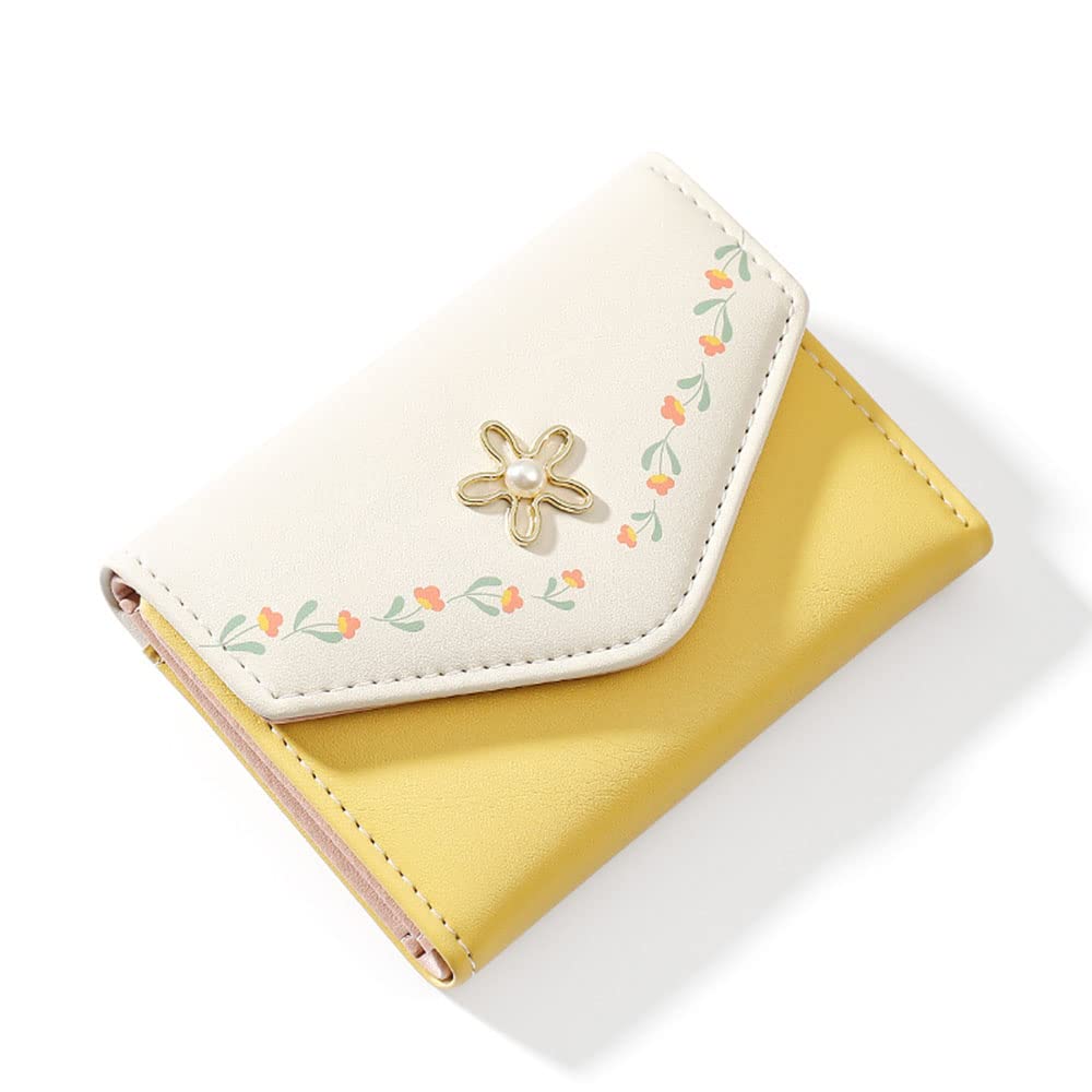 SUMGOGO Small Wallet for Women Slim Mini Card Holder Cute flower Gilrs Kids Wallets (Yellow)