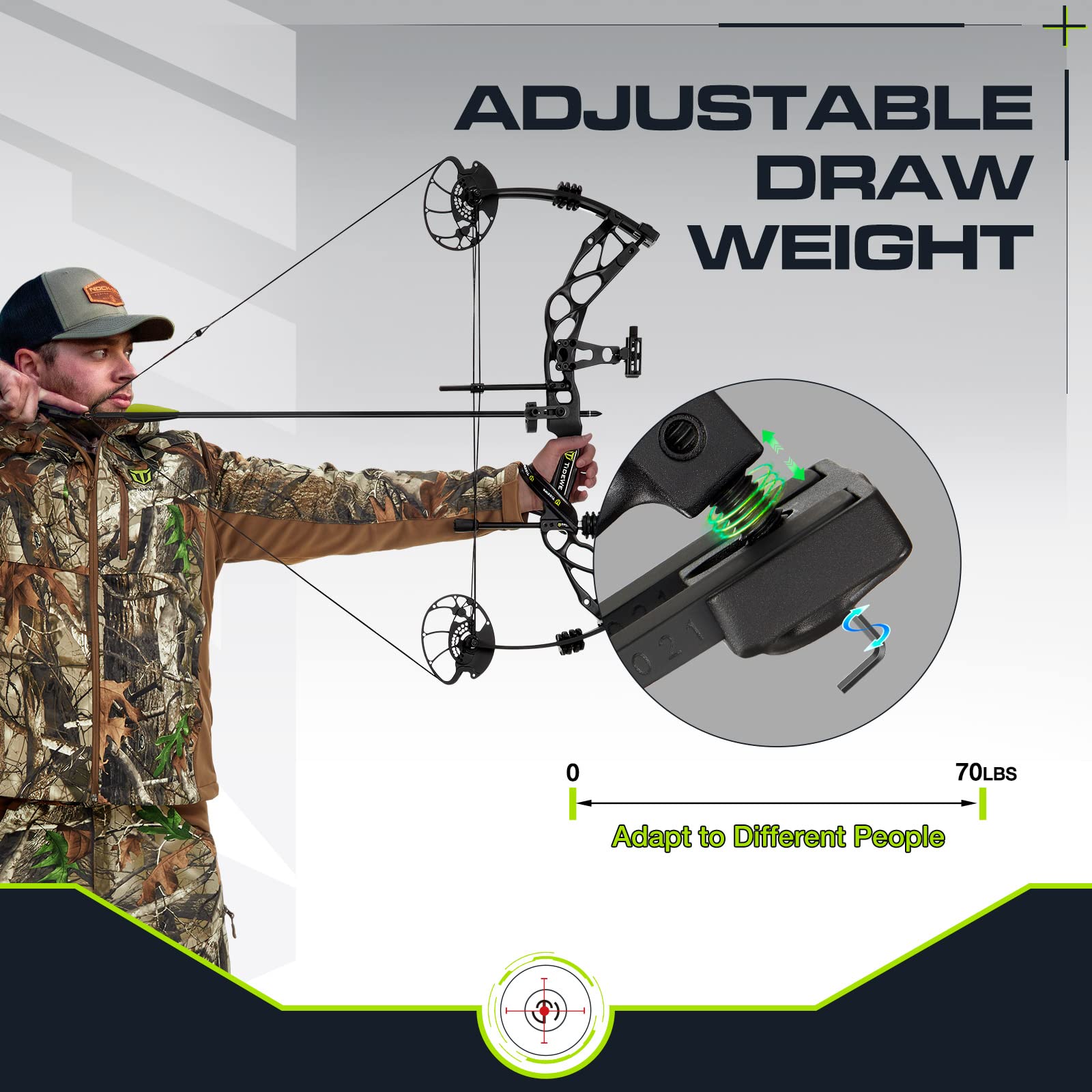 TIDEWE Compound Bow with 315FPS IBO Speed, Adjustable Hunting Bow and Arrow with 0-70 Lbs Draw Weight for Adults, 18"-31" Draw Length Bow for Hunting and Practice (Black)