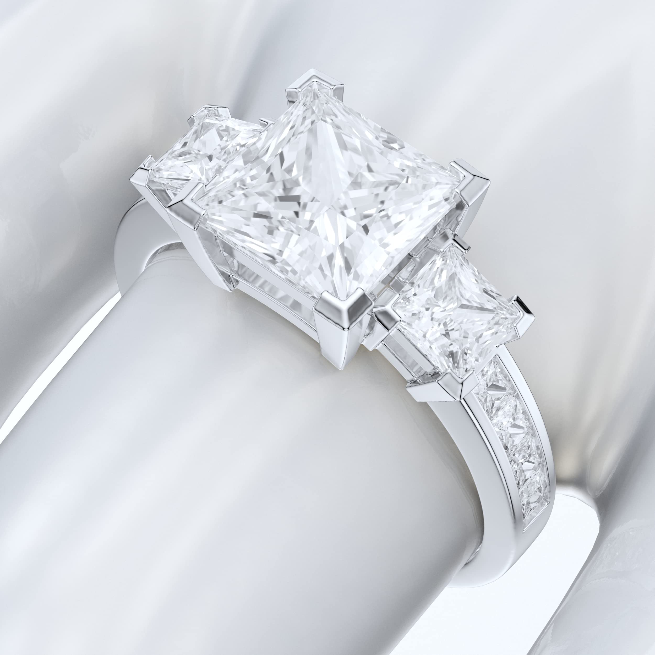 PRSTANI Sterling Silver Three Stones All Princess Cut Simulated Diamond Engagement Ring 2CT Main Stone (7)