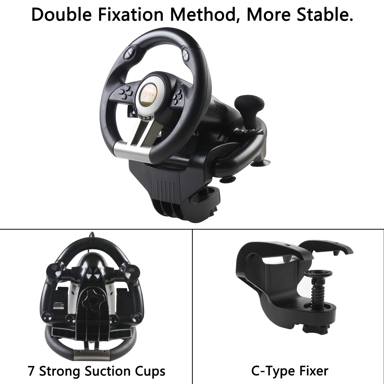Racing Wheel, PXN-V3II 180° Game Racing Steering Wheel with Pedal and Shift Paddle, Compatible for PC, PS3, PS4, Xbox One, Nintendo Switch.(Black)