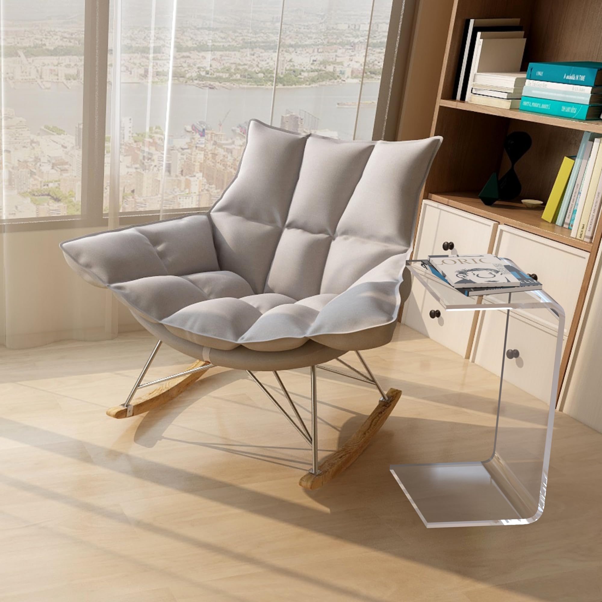 MESAILUP Premium Acrylic Coffee Table, 32" L x 16" W x16'' H x3/4'' Thickness (19mm), Clear Modern Decorative Waterfall Tea Table for Small Living Room, Bathroom, Bedroom and Office