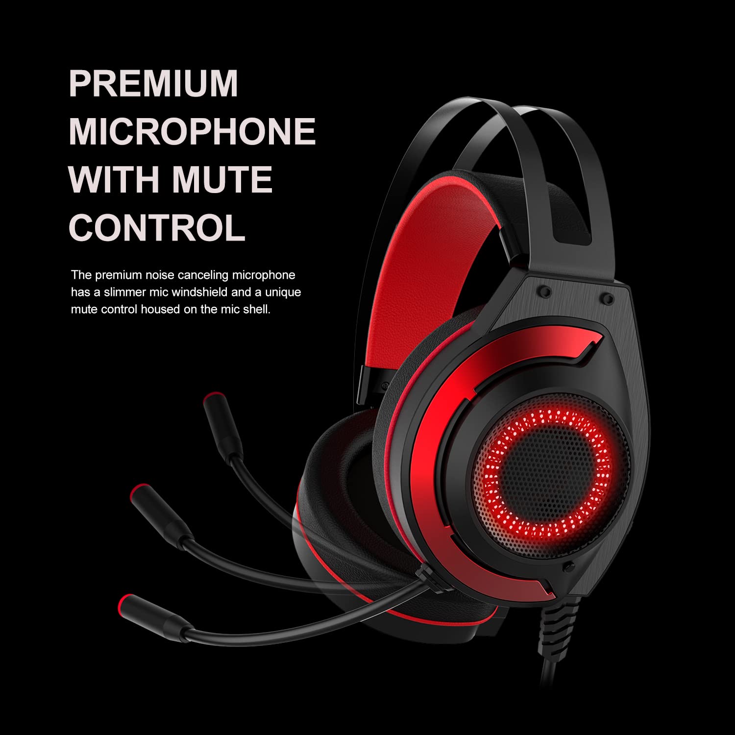 USOTSO PC Gaming Headset/Video Game Stereo Headphone with Noise Canceling Mic & Memory Foam Ear Pads for PC/PS5/PS4/Xbox One/Nintendo Switch - Black Red