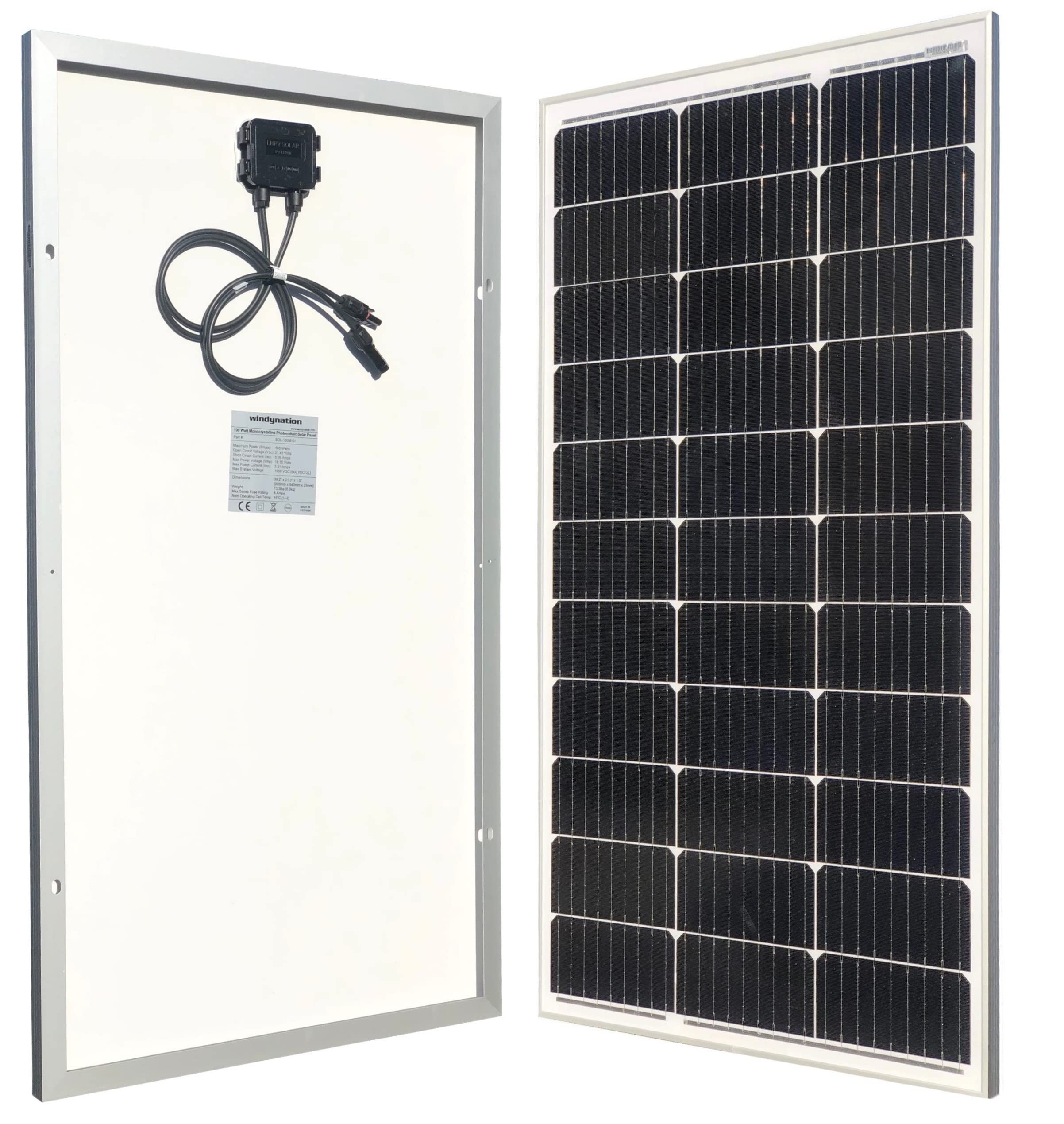 WindyNation 100 Watt 12 Volt Monocrystalline Solar Panel Battery Charger for RV, Boat, Cabin, Off-Grid Applications