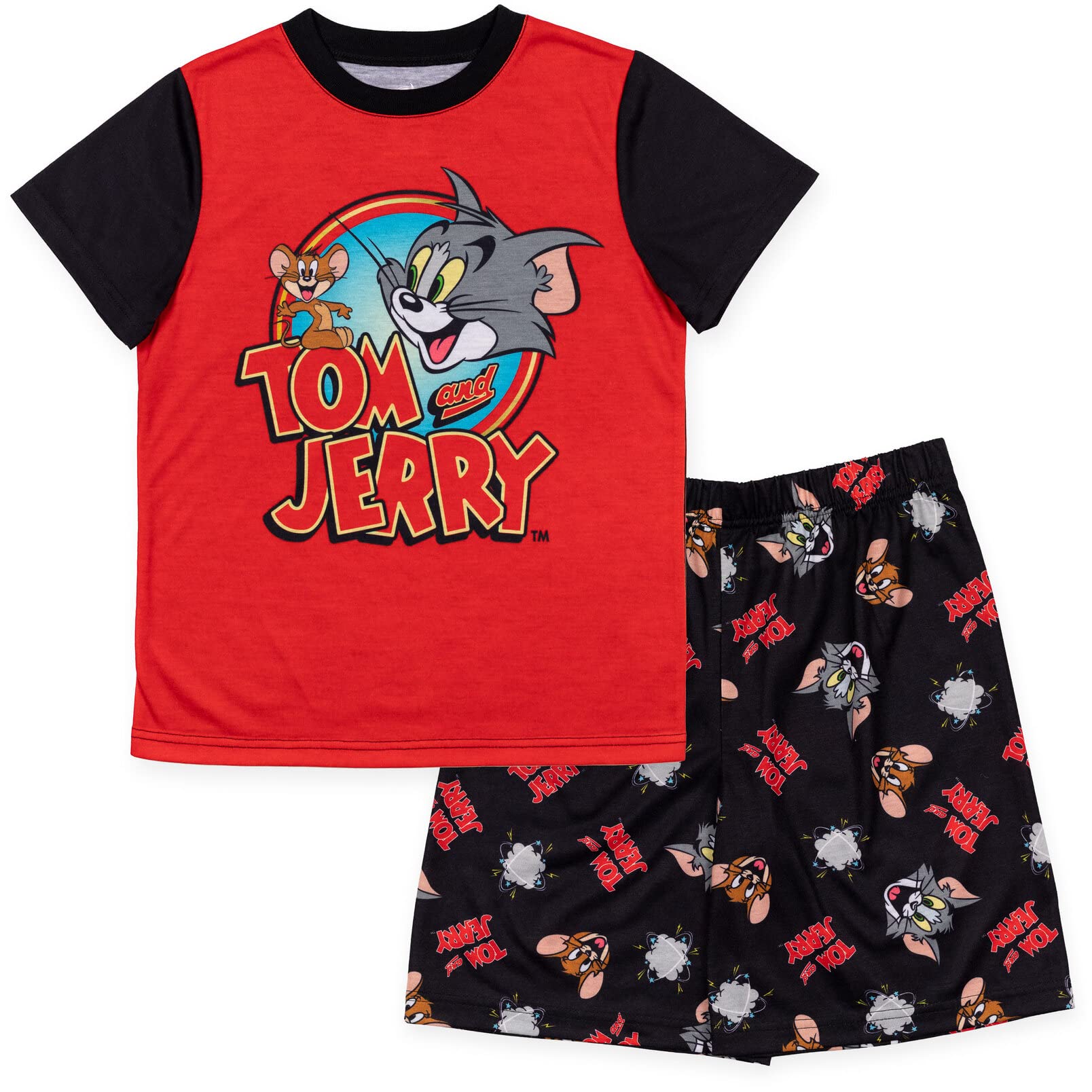 Tom and Jerry Looney Tunes Little Boys Pajama Shirt and Shorts Red/Black 4