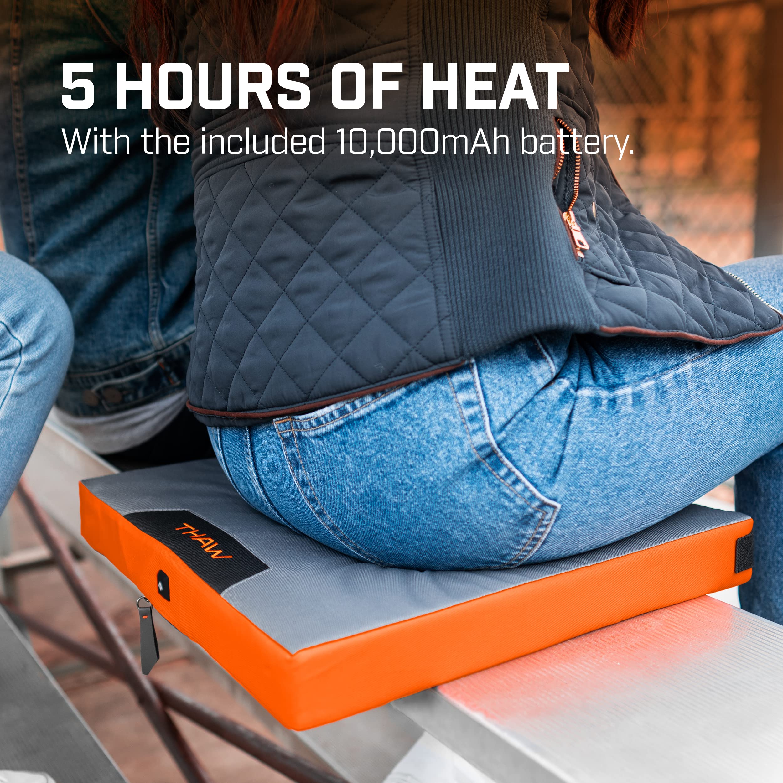 THAW Without Battery Heated Seat Pad,Nylon Orange and Gray
