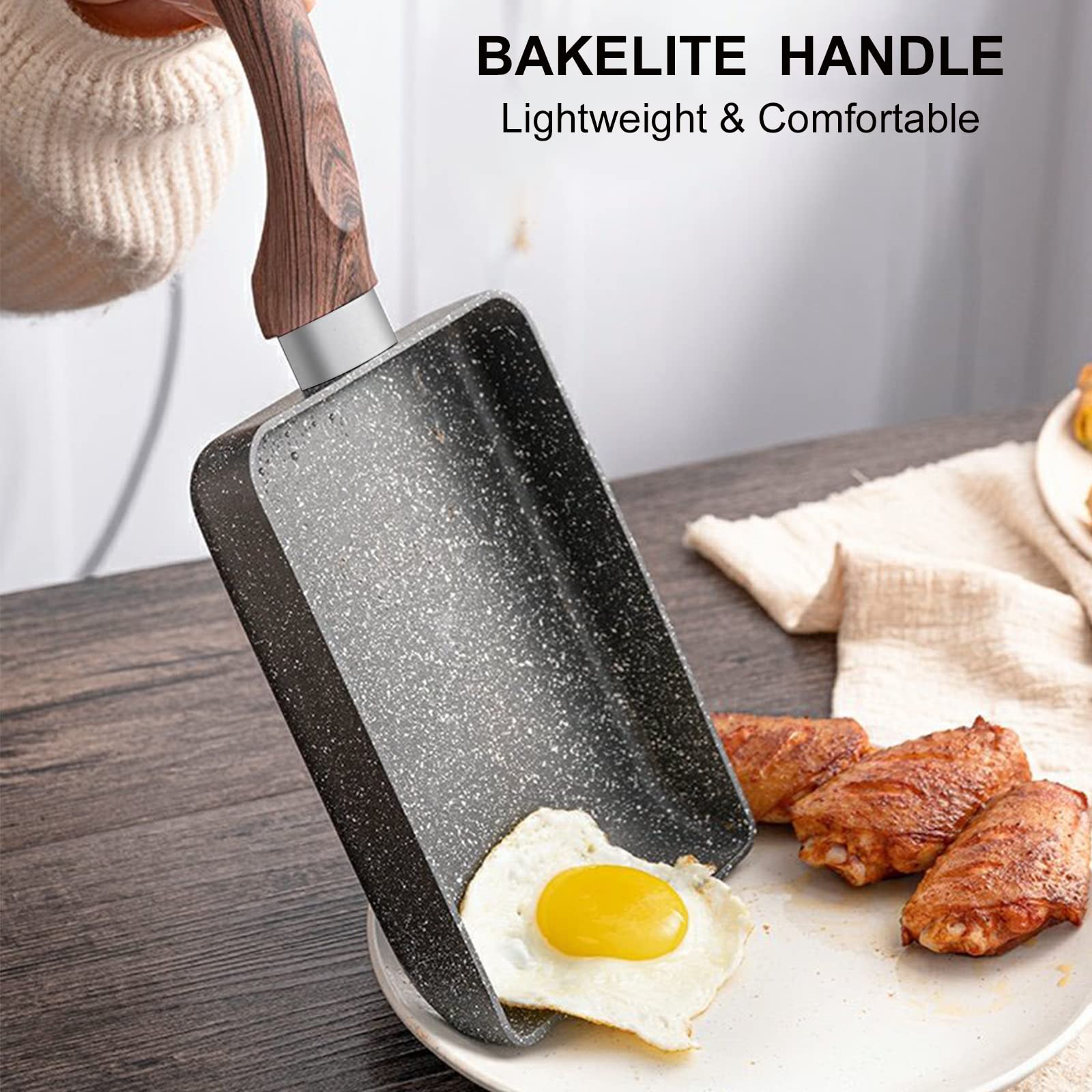 Tamagoyaki Pan Japanese Omelet Pan,Rectangle Maker Frying Pans,Japanese Tamagoyaki Pan with Silicone Brush & Spetula, Egg Pan, Gas Stove and Induction Hob, 7β x 5β,Black