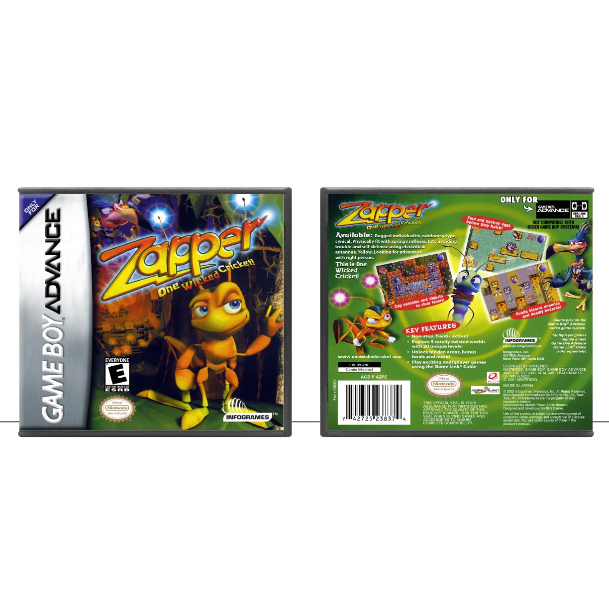 Zapper: One Wicked Cricket | (GBA) Game Boy Advance - Game Case Only - No Game