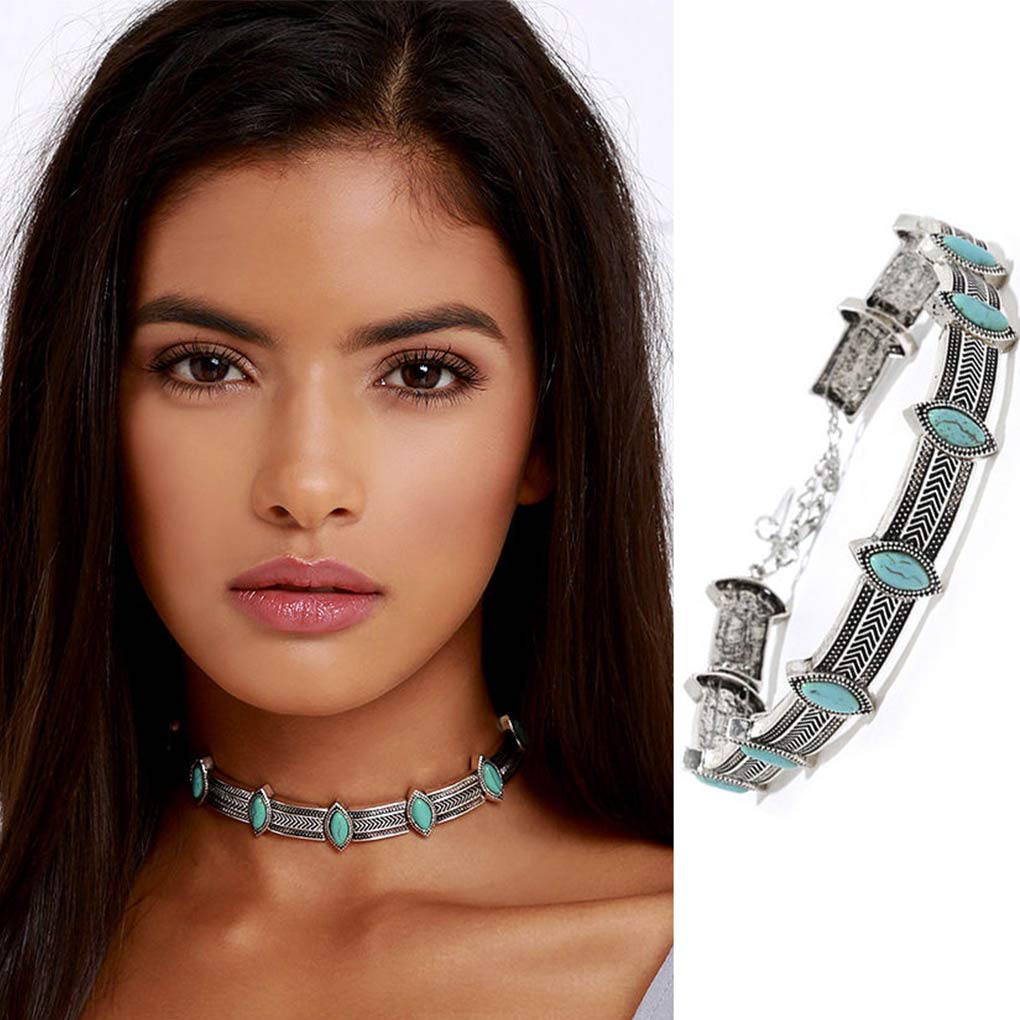 Olbye Turquoise Necklace Silver Short Necklace Choker Personalize Boho Necklace Jewelry for Women