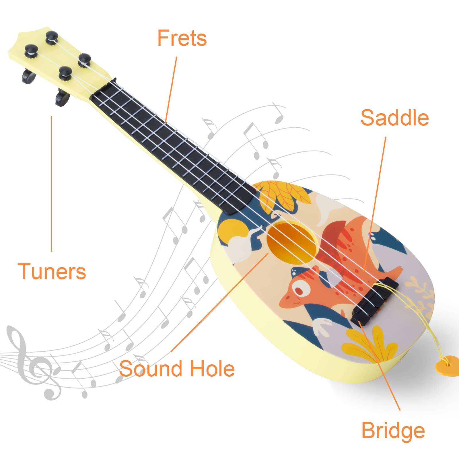 YOLOPLUS+ 15 Inch Toddler Ukulele Guitar Toy 4 Strings Mini Guitar for Kids - Children Musical Instruments Educational Learning Toy (17 inch Yellow Color)