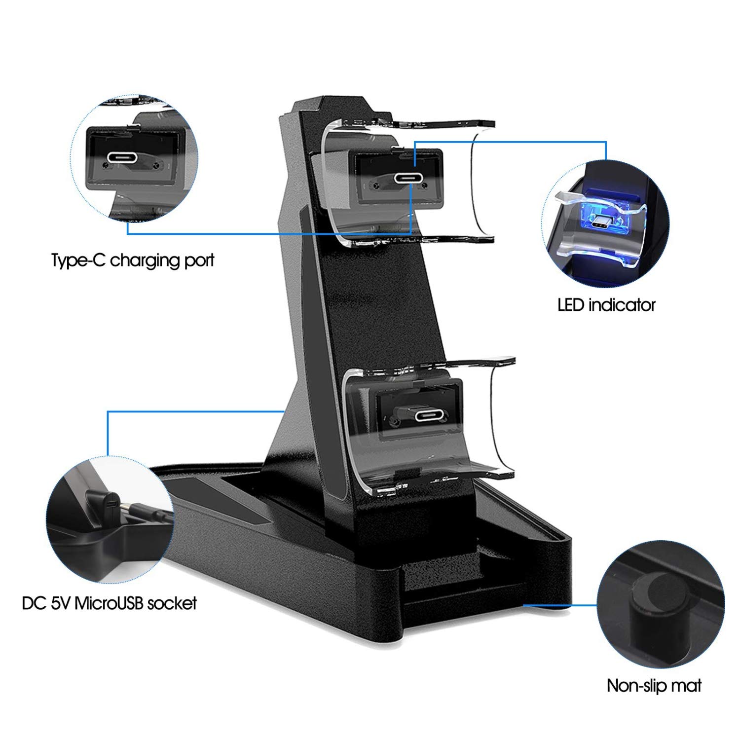 Playstation 5 Controller Charger Station for DualSense Controllers by Genius Magic - Playstation 5 Controller Charging Station with Bright LED Indicator and Dual USB for Super Fast Dual Sense Charging