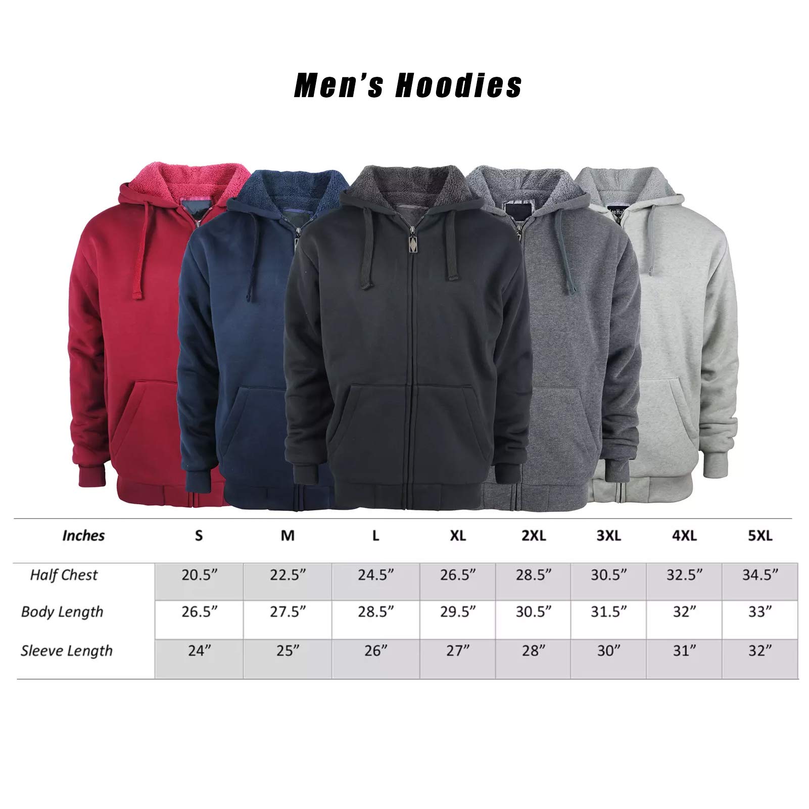 Men's Winter Jacket Heavyweight Fleece Hoodies Full Zip Up Sherpa Lined Fleece Sweatshirt Black Large
