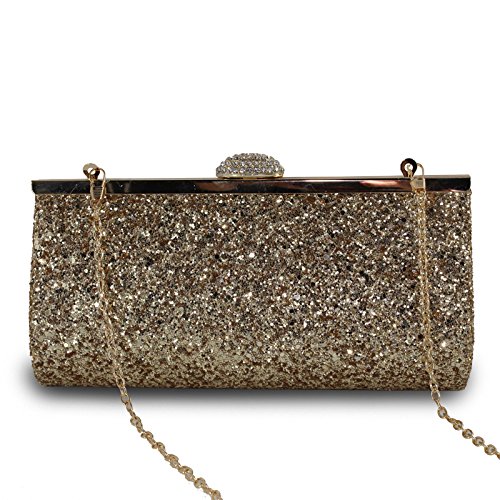 missfiona Glitter Clutch Purse Women Sparkle Evening Bag Wedding Party Handbag with Chain(Gold)
