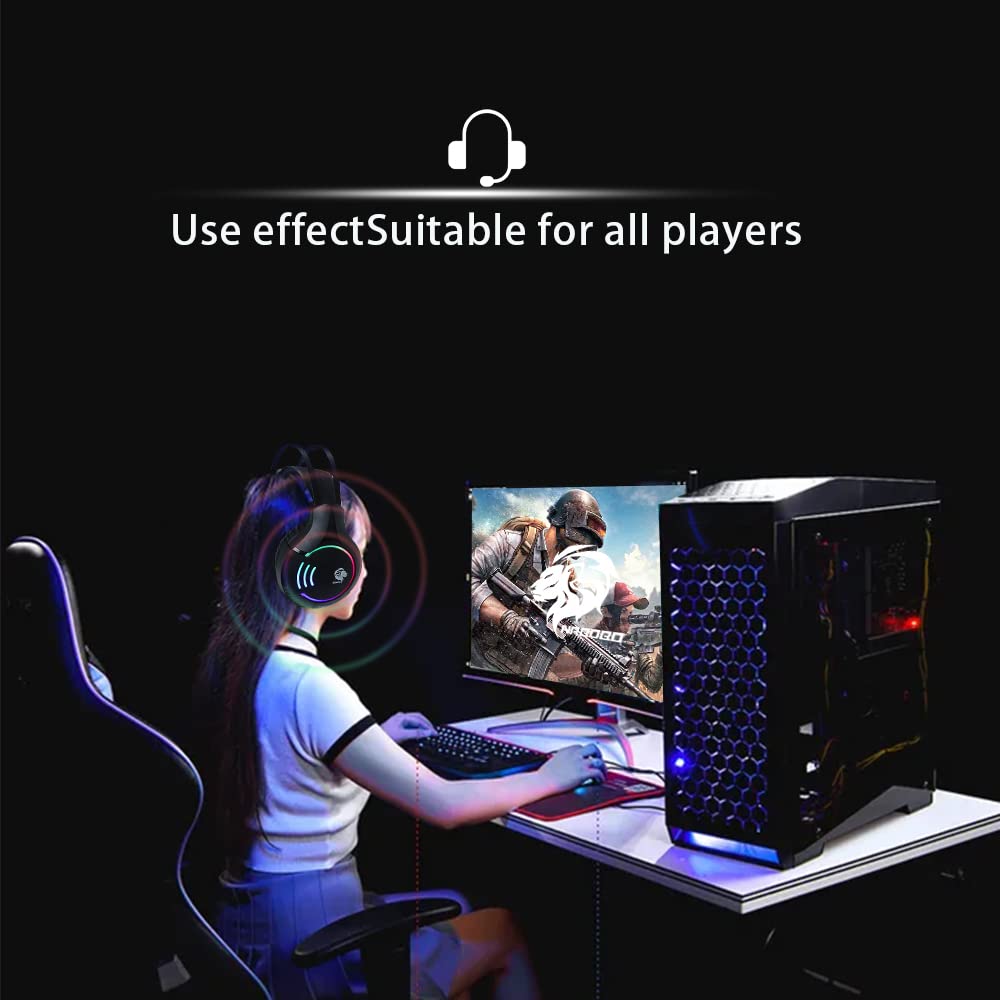 RAFIKI Gaming Headset with Microphone for PS4, PS5, Laptop, PC,Mobile Phone,7.1 Surround Sound Headphones,Memory Foam Ear Pads LED Lights, Self-Adjusting Over Ear Headset