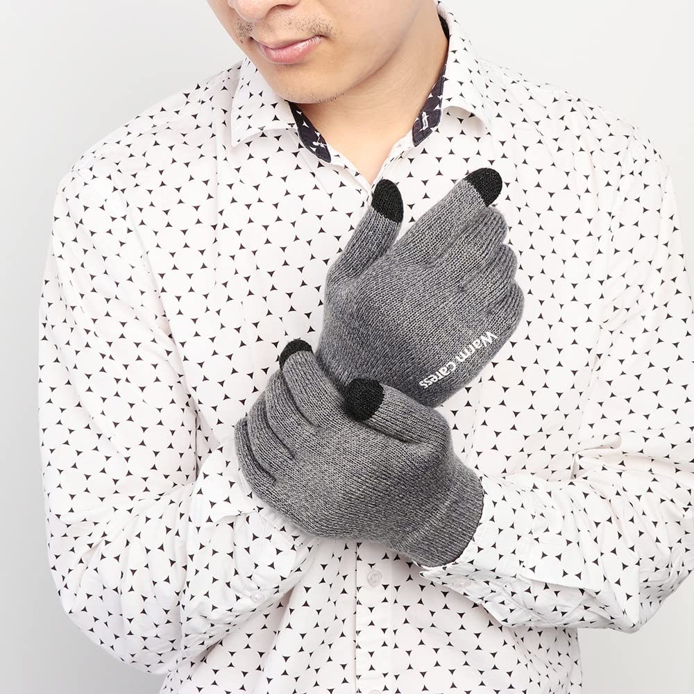 TJLSS Winter Men Women Touch Screen Thicken Gloves Warm Stretch Wool Knitted Full Finger Classic Mittens Non-Slip (Color : B, Size : One Size)