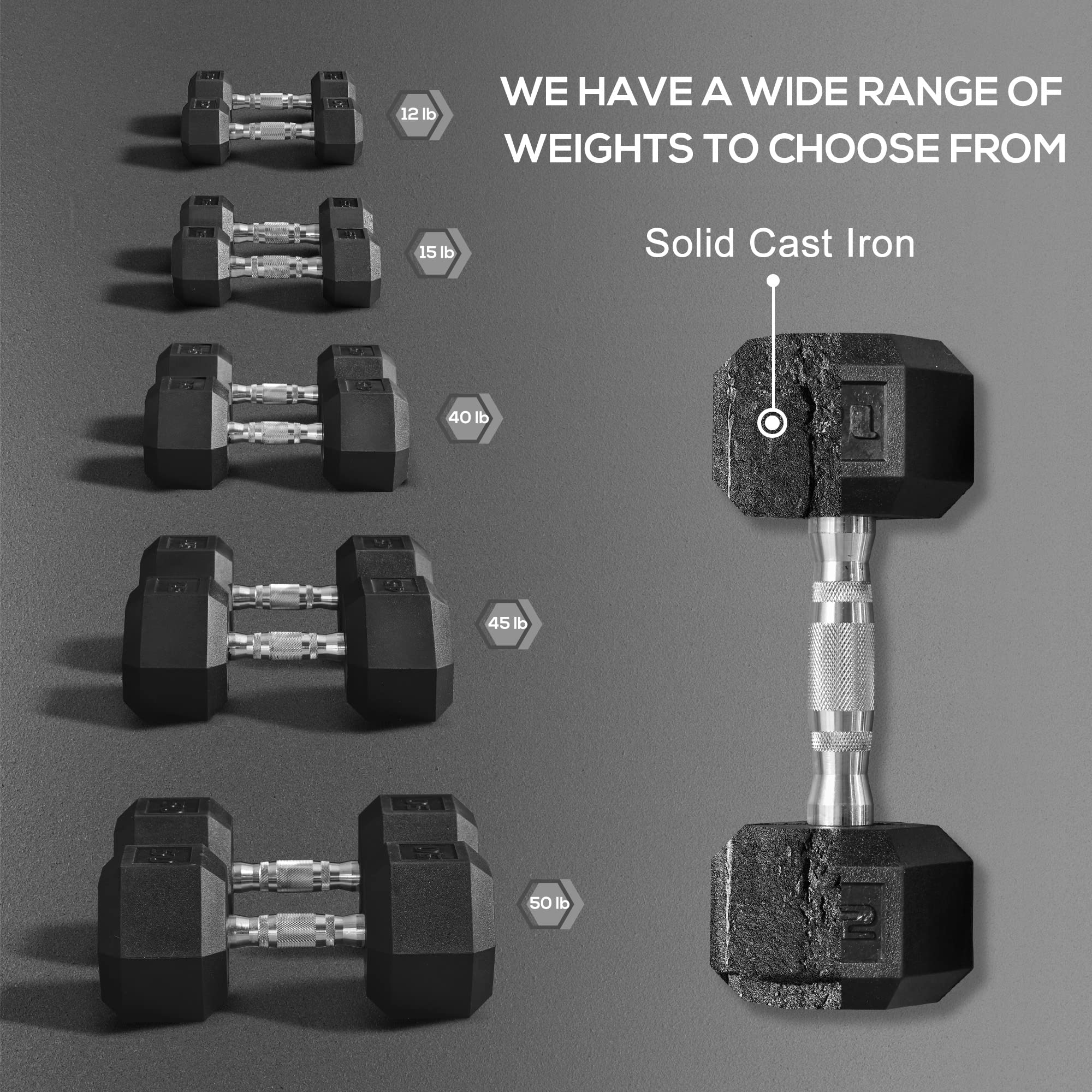 Soozier 2 x 45lbs Hex Dumbbell Set of 2, Rubber Weights Exercise Fitness Dumbbell with Non-Slip Handles, Anti-roll, for Women or Men Home Gym Workout