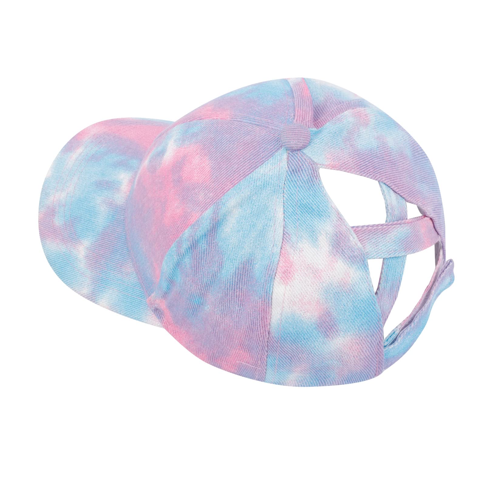 Tie Dye Criss Cross Ponytail Cap Adjustable High Messy Bun Ponycap Hiphop Baseball Cap for Women Men