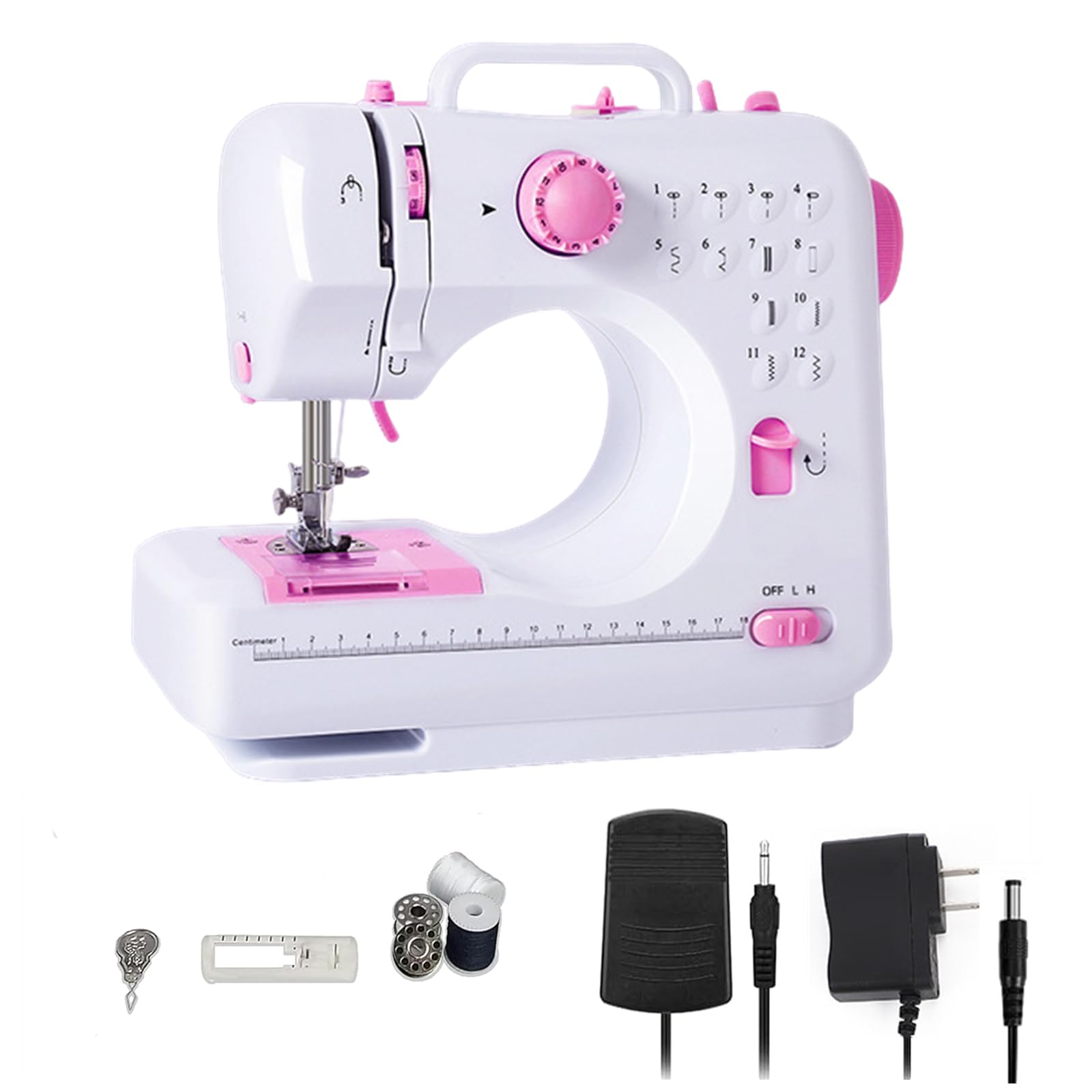 Mini Sewing Machine, Portable Multifunctional Sewing Machines for Beginners, Small Electric Sewing Machine with Reverse Sewing and 12 Built-in Stitches, 2 Speeds Double Thread with Foot Pedal