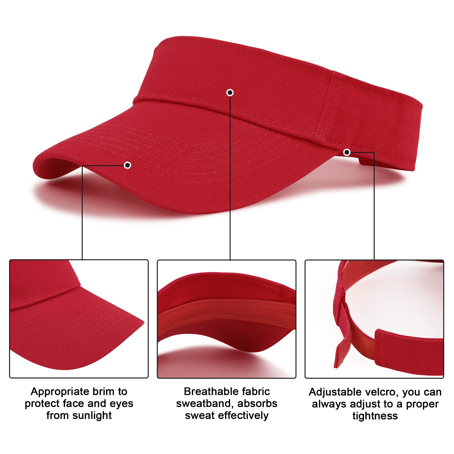 Sun Visor Hats Adjustable Cotton Sun Protection Cap Hats Tennis Golf Visor Hat Black&White&Navy