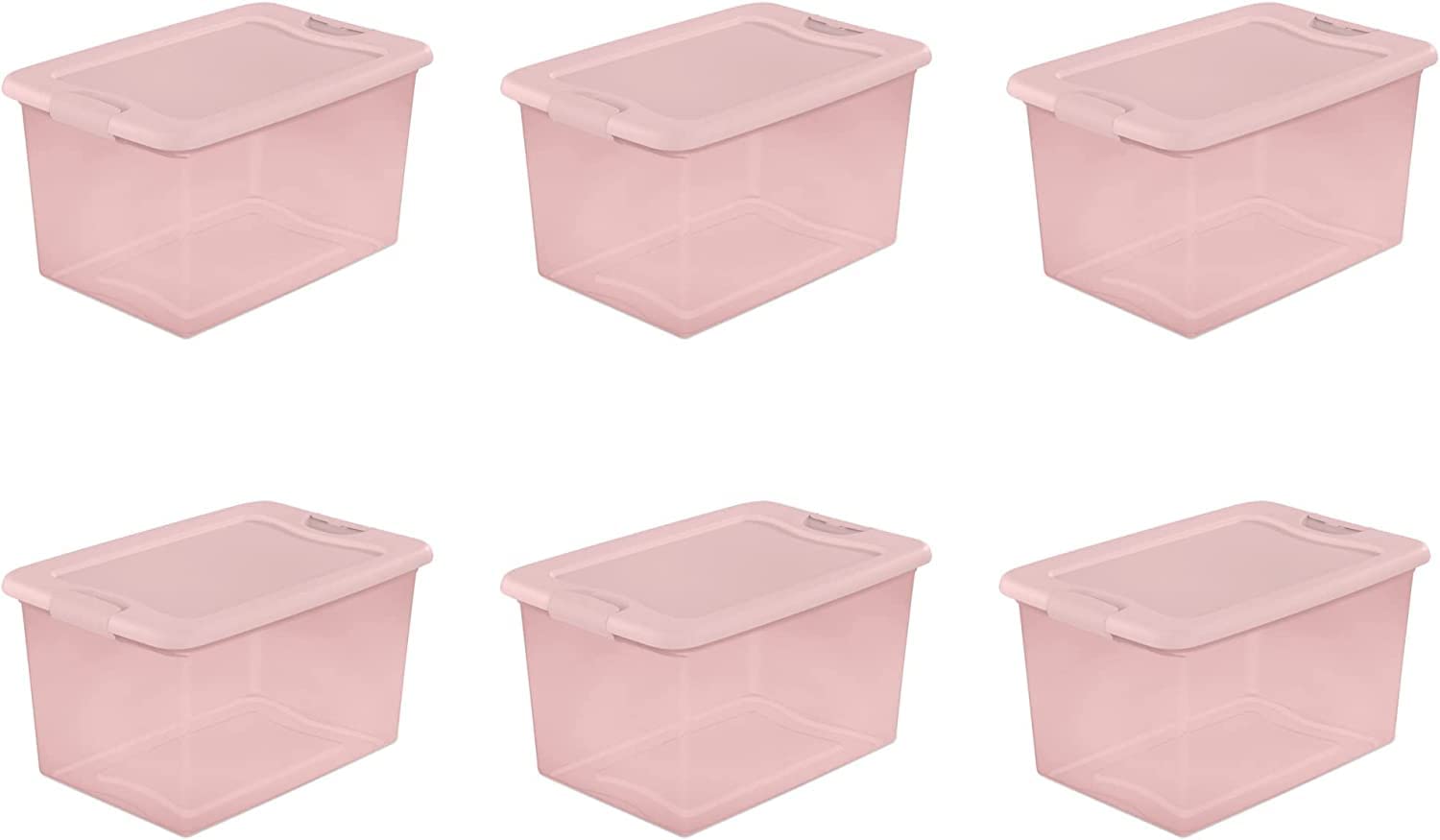 ONECAM 64 Quart Plastic Stackable Storage Container Bin Box Tote with White Latching Lid Organizing Solution for Home & Classroom, Blush Pink Tint,6 Pack