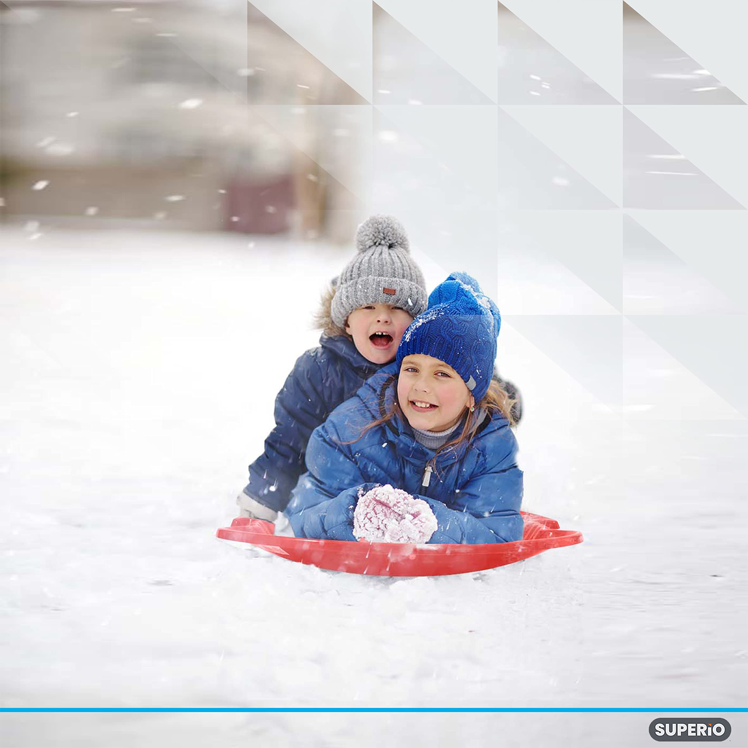Superio Round Snow Saucer Sleds- 26β Plastic Disc Sleds for Kids and Adults- Heavy Duty Sled Discs with Handles for Downhill Sledding, Winter Outdoor Sports, (Red, Blue)