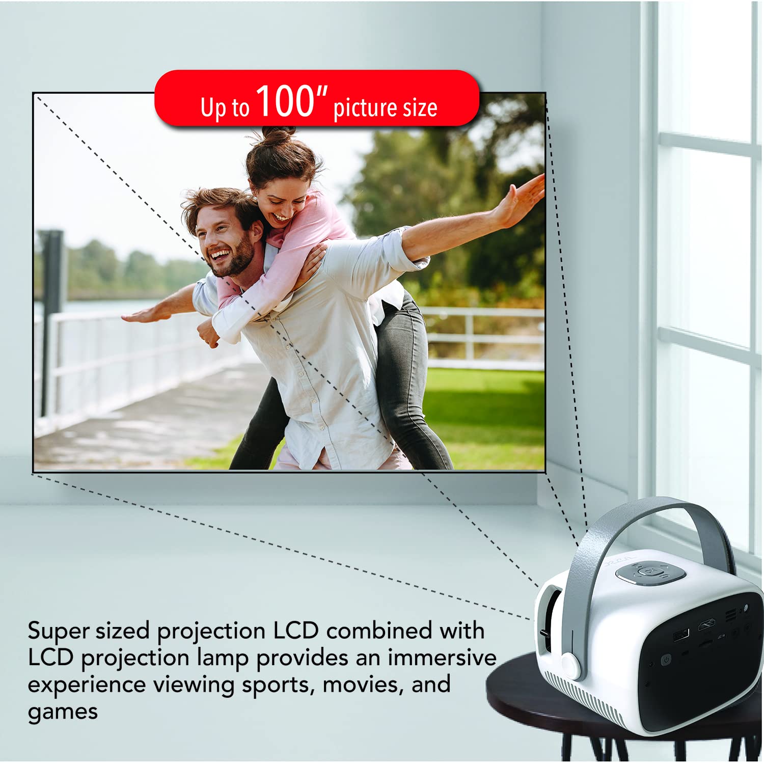 RCA RPJ264 Portable Home Theater Projector - Premium Quality - White Brightness - Projector Compatible with PC, TV Box, PS4- HDMI/USB/VGA- (Coral)