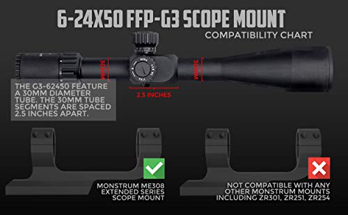 Monstrum G3 6-24x50 First Focal Plane FFP Rifle Scope with Illuminated MOA Reticle and Adjustable Objective (Black)