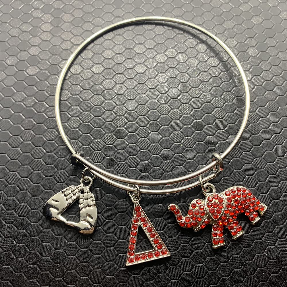 Youngsome Red rhinestone metal DELTA Elephant Metal Pendant sorority adjustable wire bangle bracelet (A)
