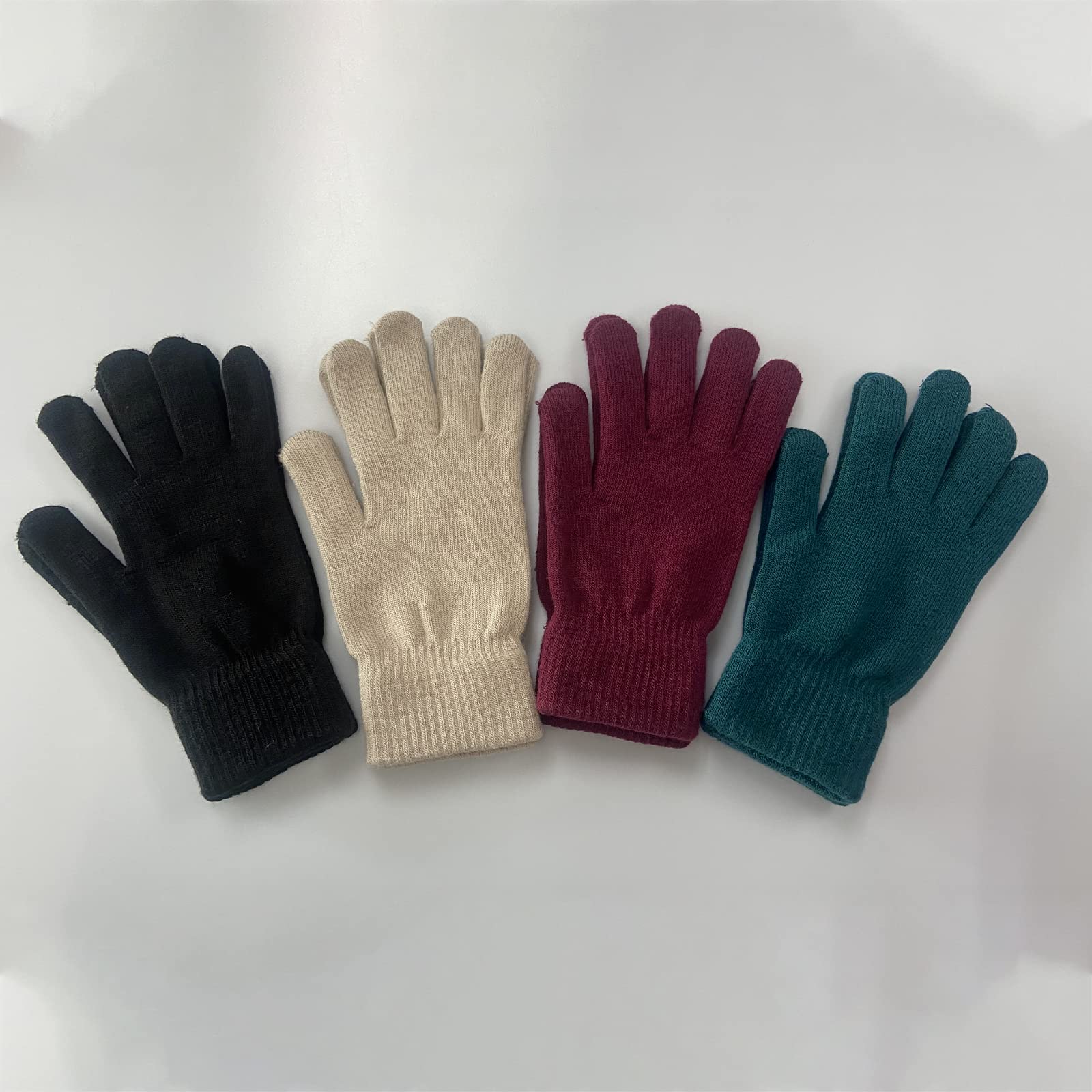 SILEDGN 4 Pairs Winter Magic Gloves Stretchy Warm Knit Gloves for Cold Weather Valentines Gift Men Women……
