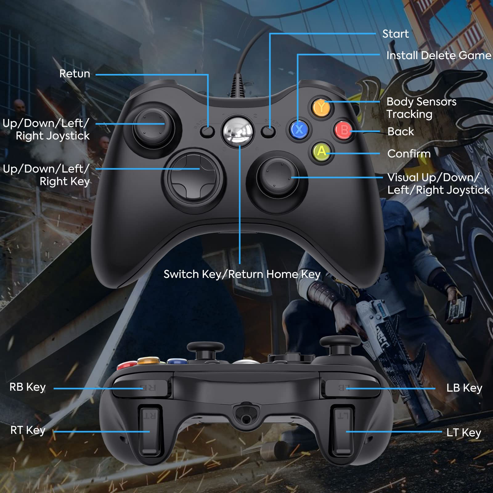 Rahaat Xbox 360 Wired Controller for Microsoft Xbox 360 and Windows PC (Windows 10/8.1/8/7) Game Controller with Dual Vibration and Ergonomic