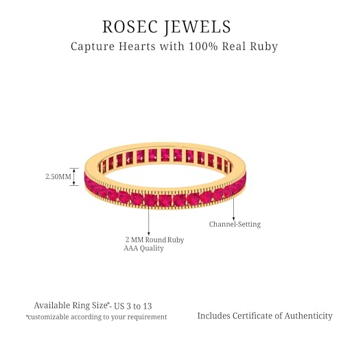 Rosec Jewels Natural Ruby Wedding Eternity Band Ring for Women, Aaa Quality, July Birthstone Full Eternity Band with Certificate, 14K Yellow Gold, Size:US 5.00