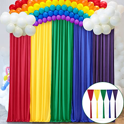 Rainbow Backdrop Curtains Rainbow Birthday Decorations for Unicorn Birthday Party Baby Shower Girl Decorations 5 Panels 2.5×7ft