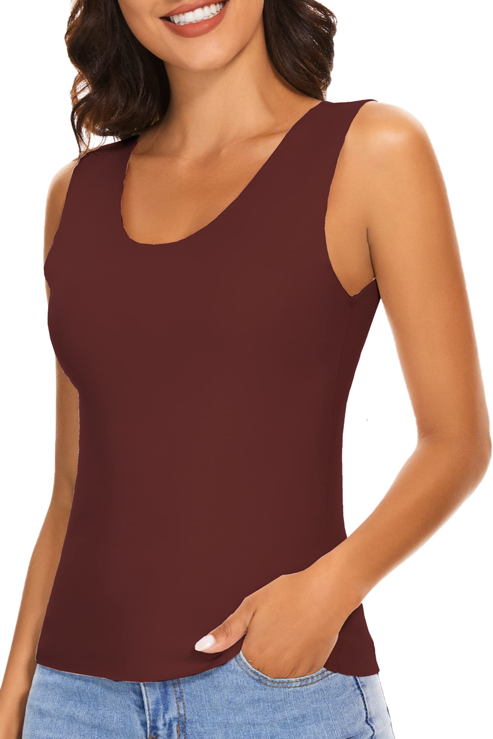 TLGAVQUEEN Womens Thermal Tank Tops Warm Base Layer Sleeveless Underwear Black Purple M