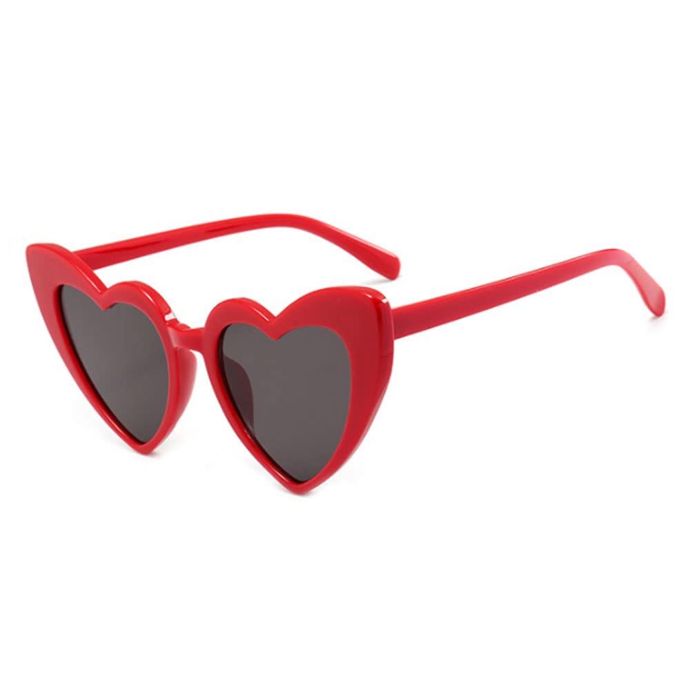 YooThink Heart Shaped Sunglasses for Women,Vintage Cat Eye Mod Style Retro Kurt Cobain Glasses (Red)