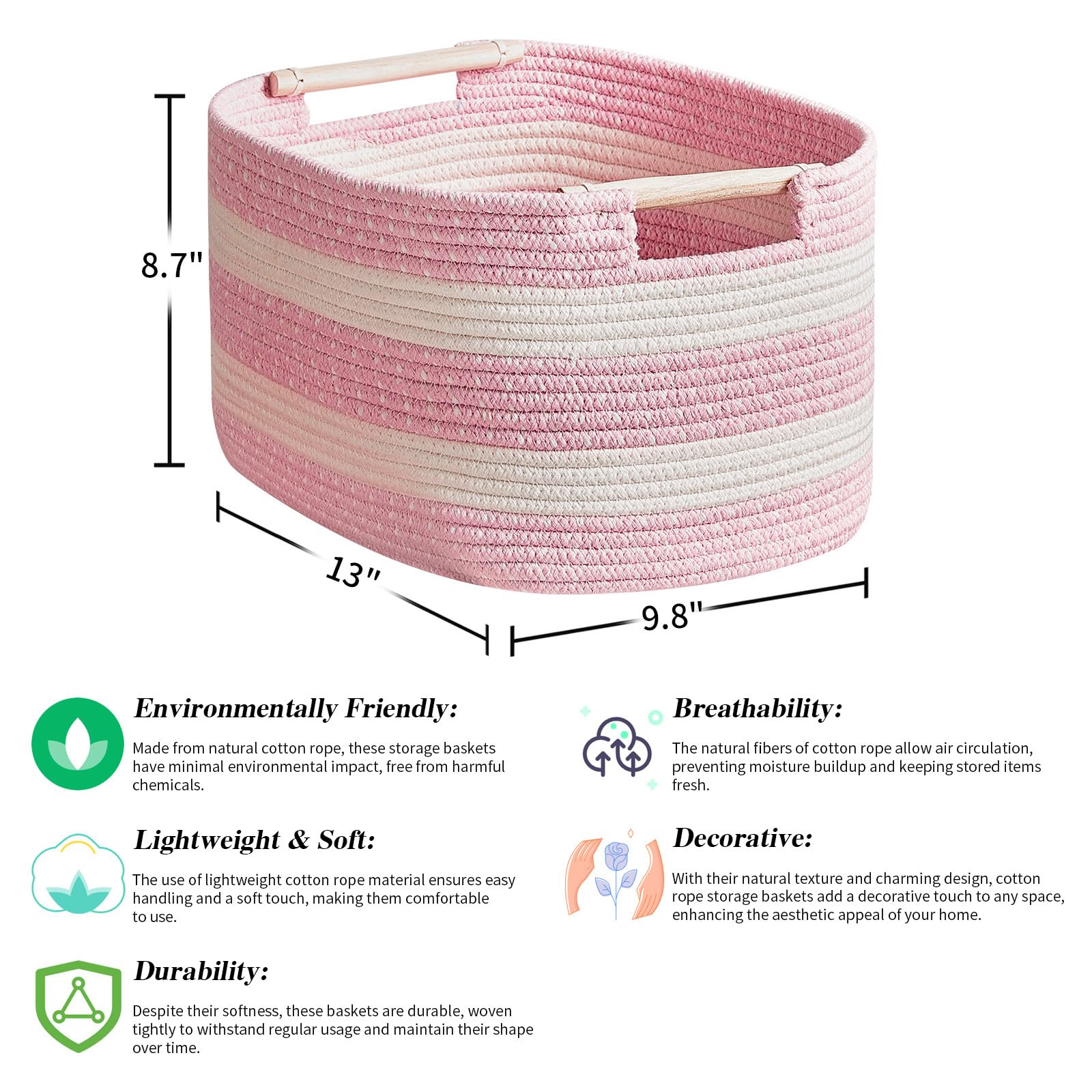 R RUNKA 3 Pack Storage Basket for Cabinet and Toy Organization - 13"x9.8"x8.7" Pink Baskets for Girls - Baby Toy Bin - Toy Storage Organizer - Ideal for Empty Gift Baskets to Fill -White & Pink
