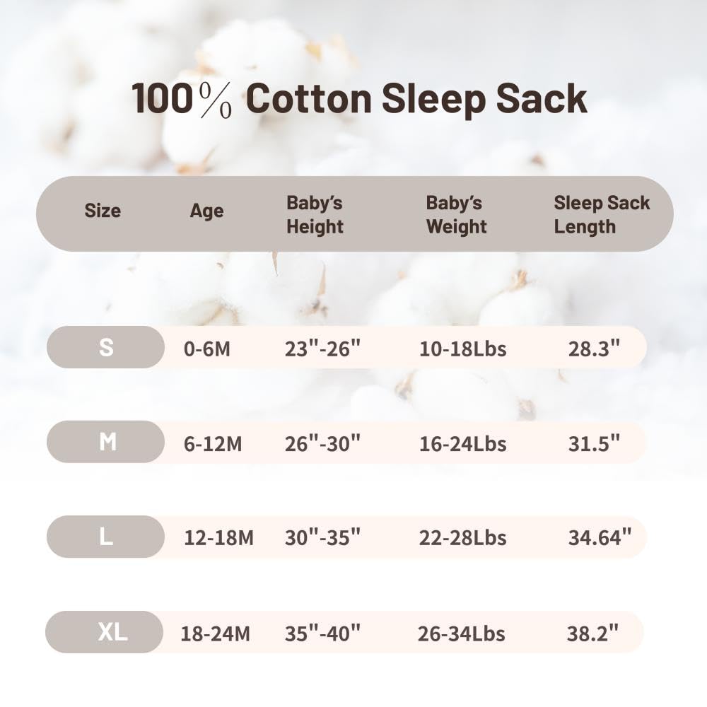 PRIMLECT Baby Sleep Sack 12-18 Months, Muslin Baby Wearable Blanket,2-Way Zipper Toddler Sleeping Sack, Light & Breathable Sleep Sacks 0.5 TOG