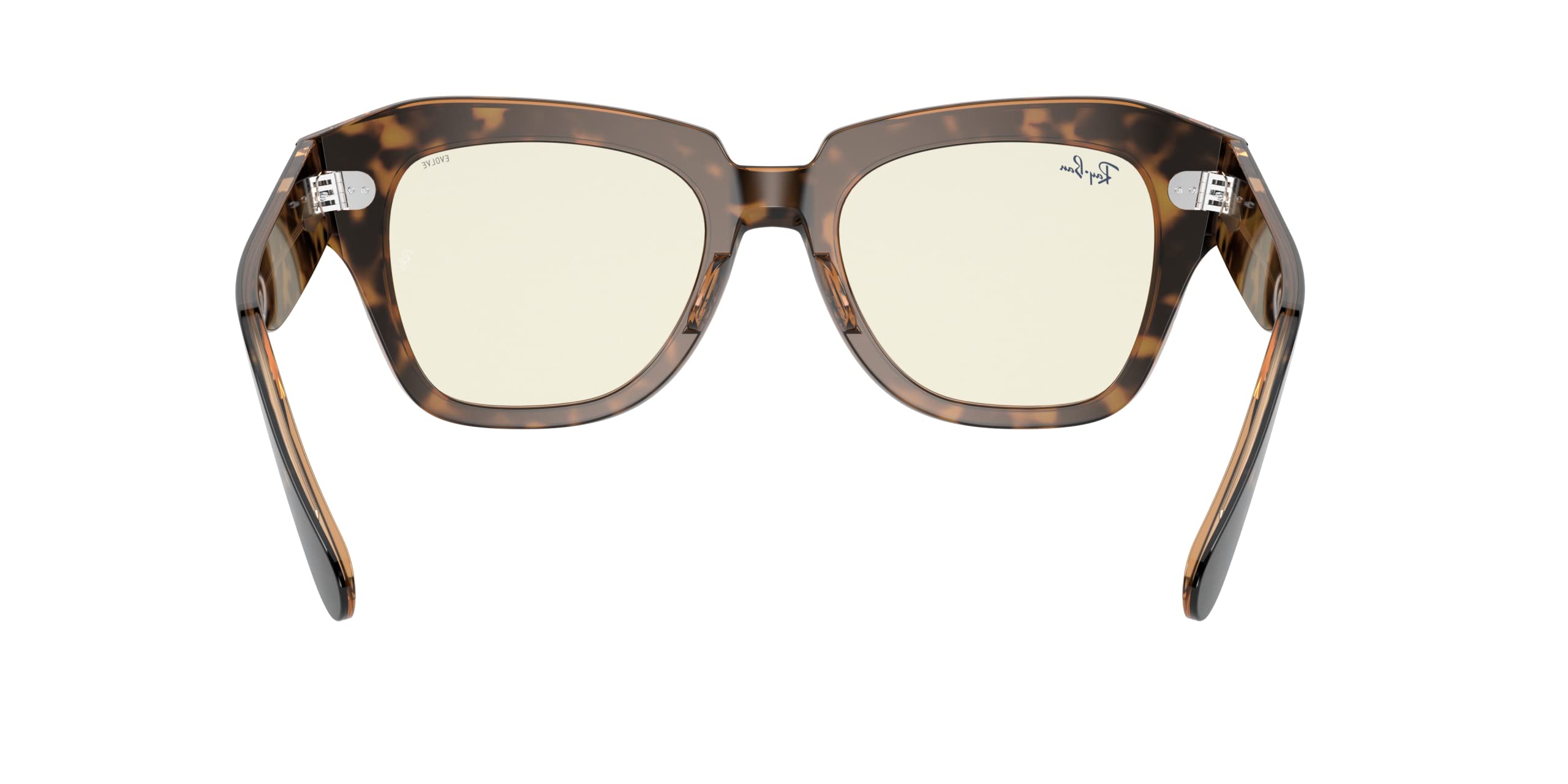 Ray-Ban Rb2186 State Street Polarized Square Glasses, Havana On Transparent Light Brown/Clear Grey Photochromic Blue Light Filter, 49 mm