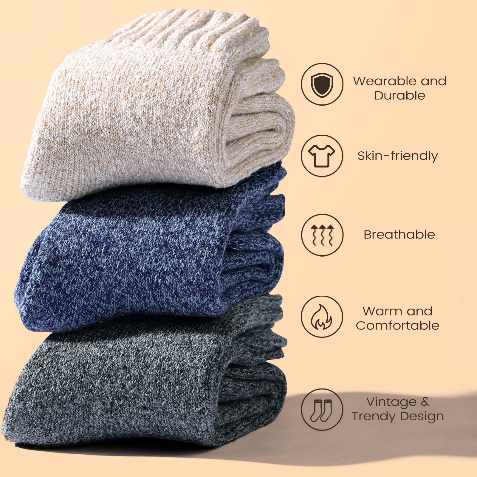 Trifabricy 3 Pairs Wool Socks