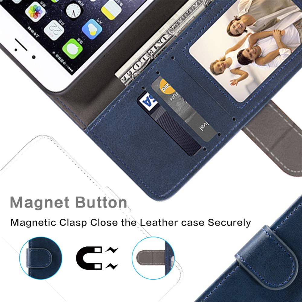 Shantime for Tecno Camon 18 Case, Leather Wallet Case with Cash & Card Slots Soft TPU Back Cover Magnet Flip Case for Tecno Camon 18 P (6.8''), Blue